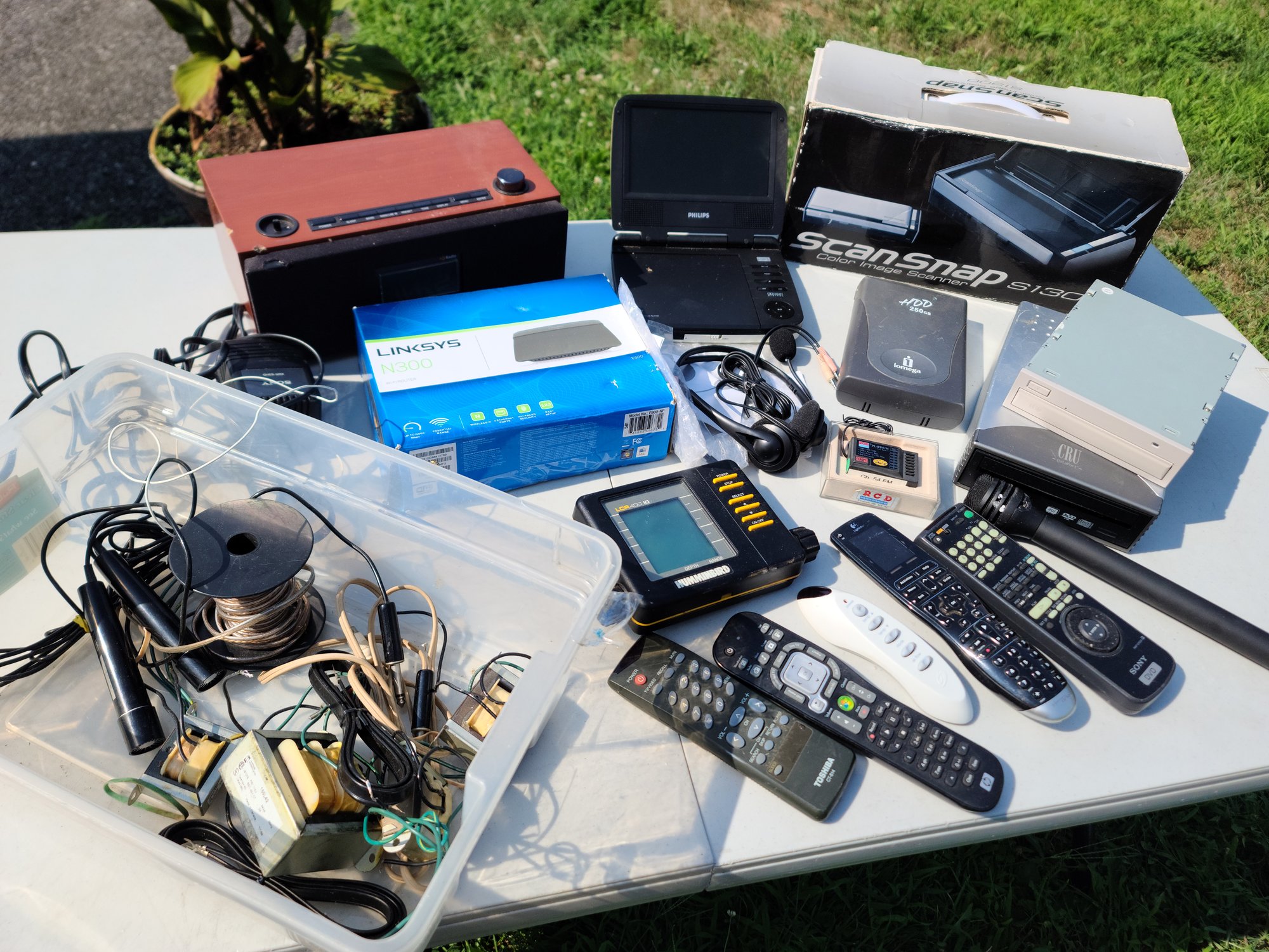 Mixed Electronics Lot - Remote Controls, PC Drives, Router, Scanner ...