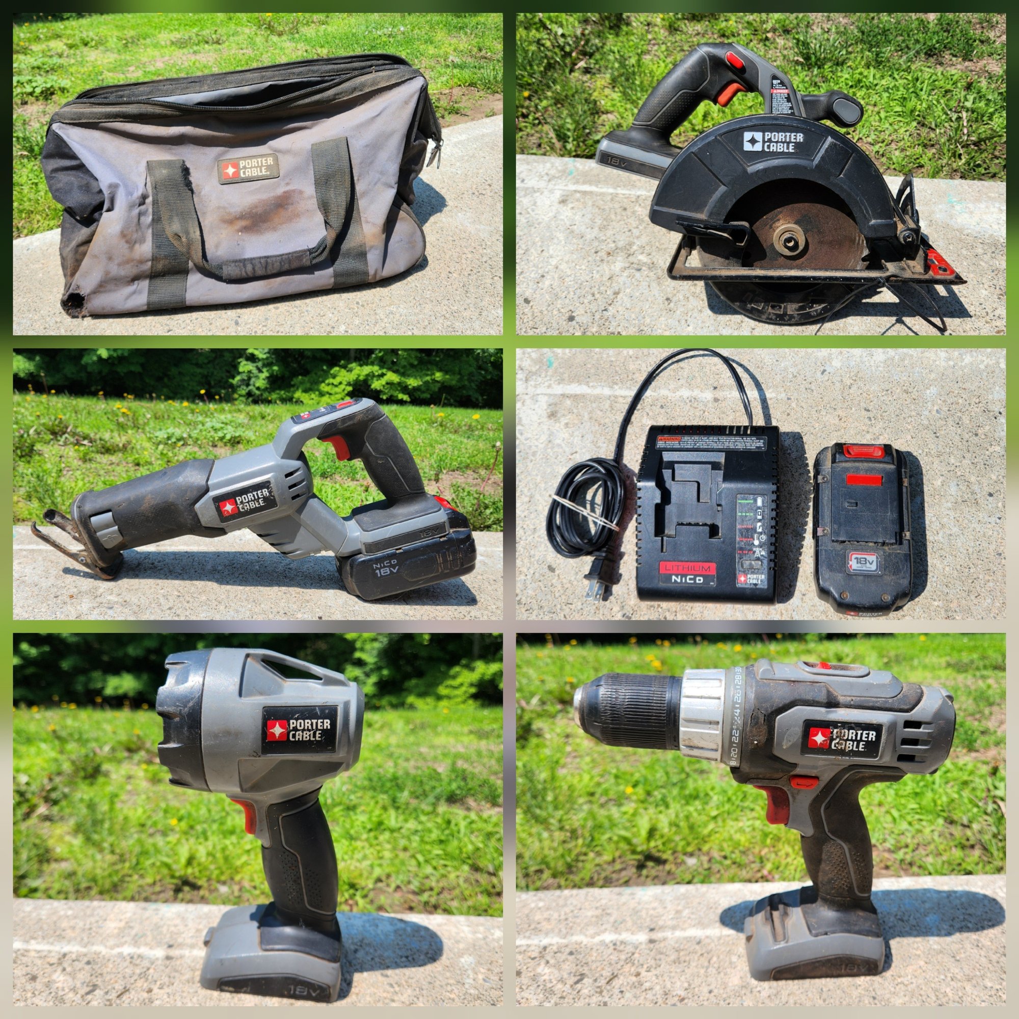 6-Piece Porter Cable 18V Cordless Tool Lot: Drill, Saws, Light, Charger ...