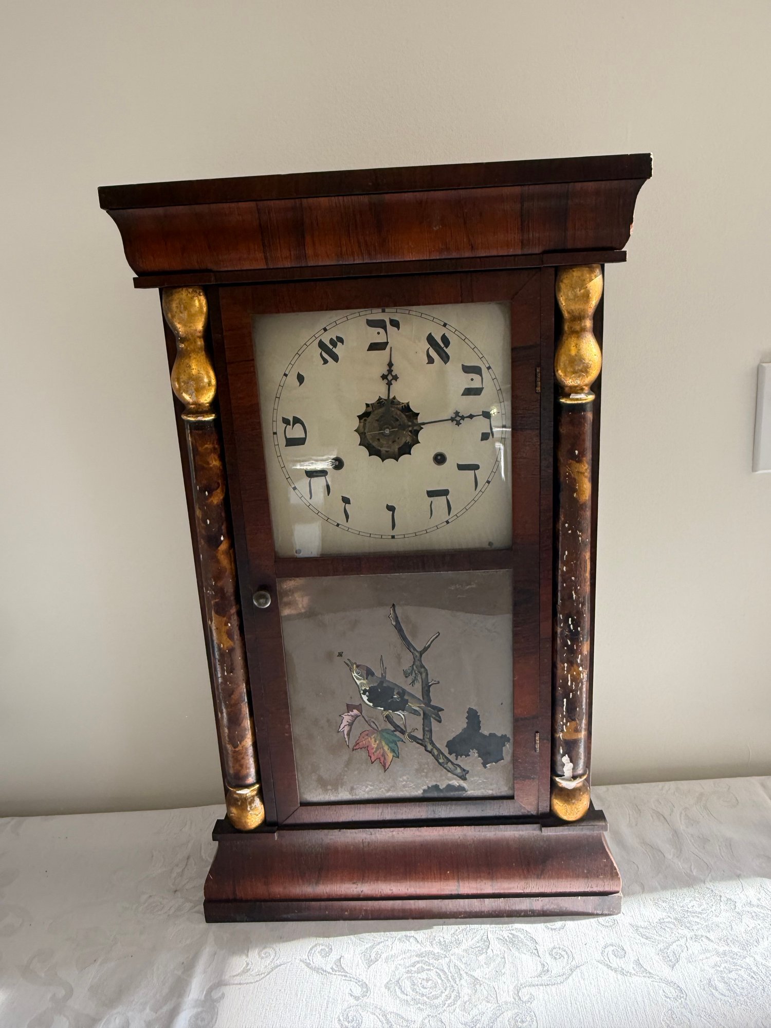 Antique Shelf Clock With Hebrew Letters Instead Of Numbers #2717 ...