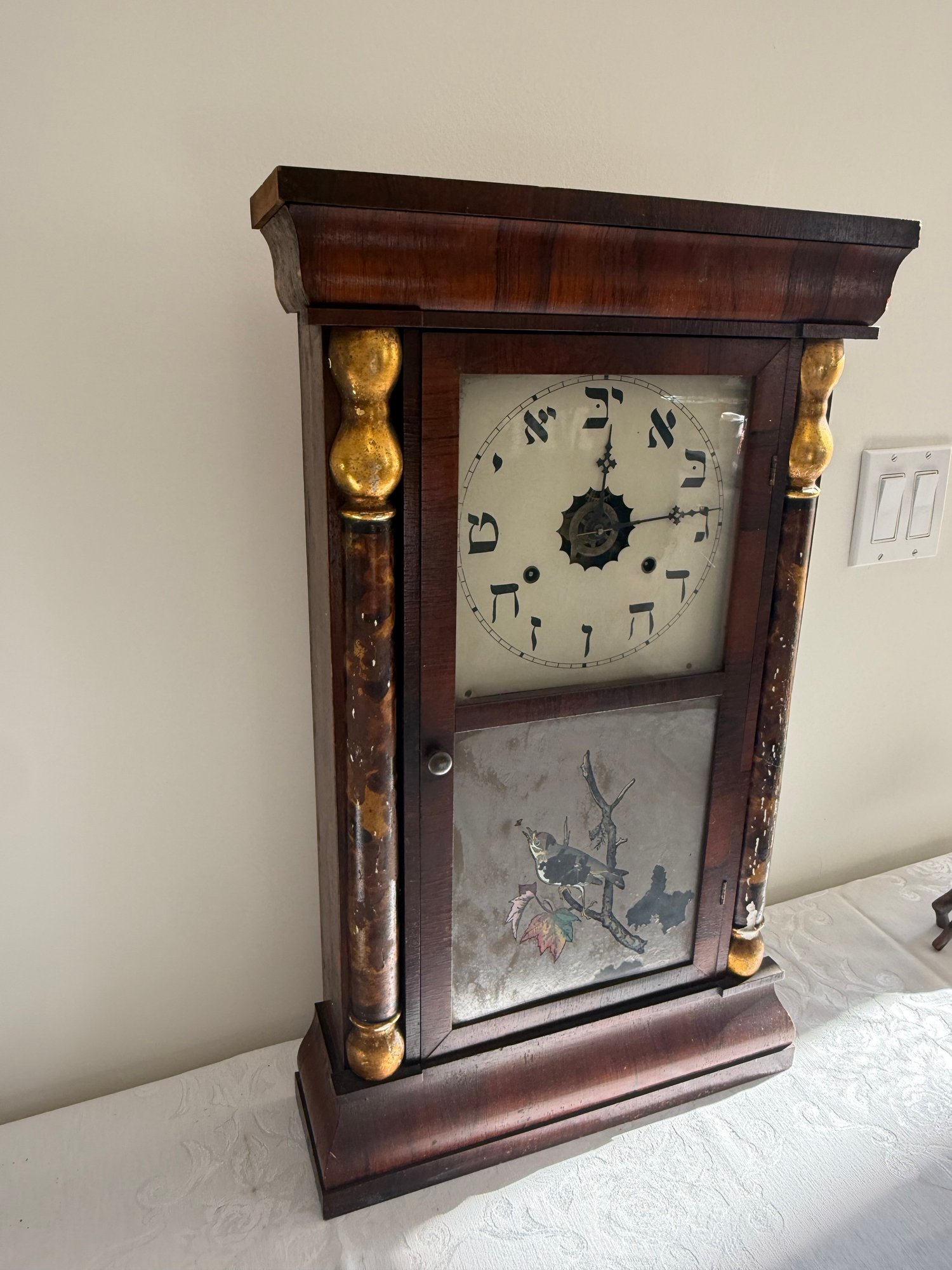 Antique Shelf Clock With Hebrew Letters Instead Of Numbers #2717 ...