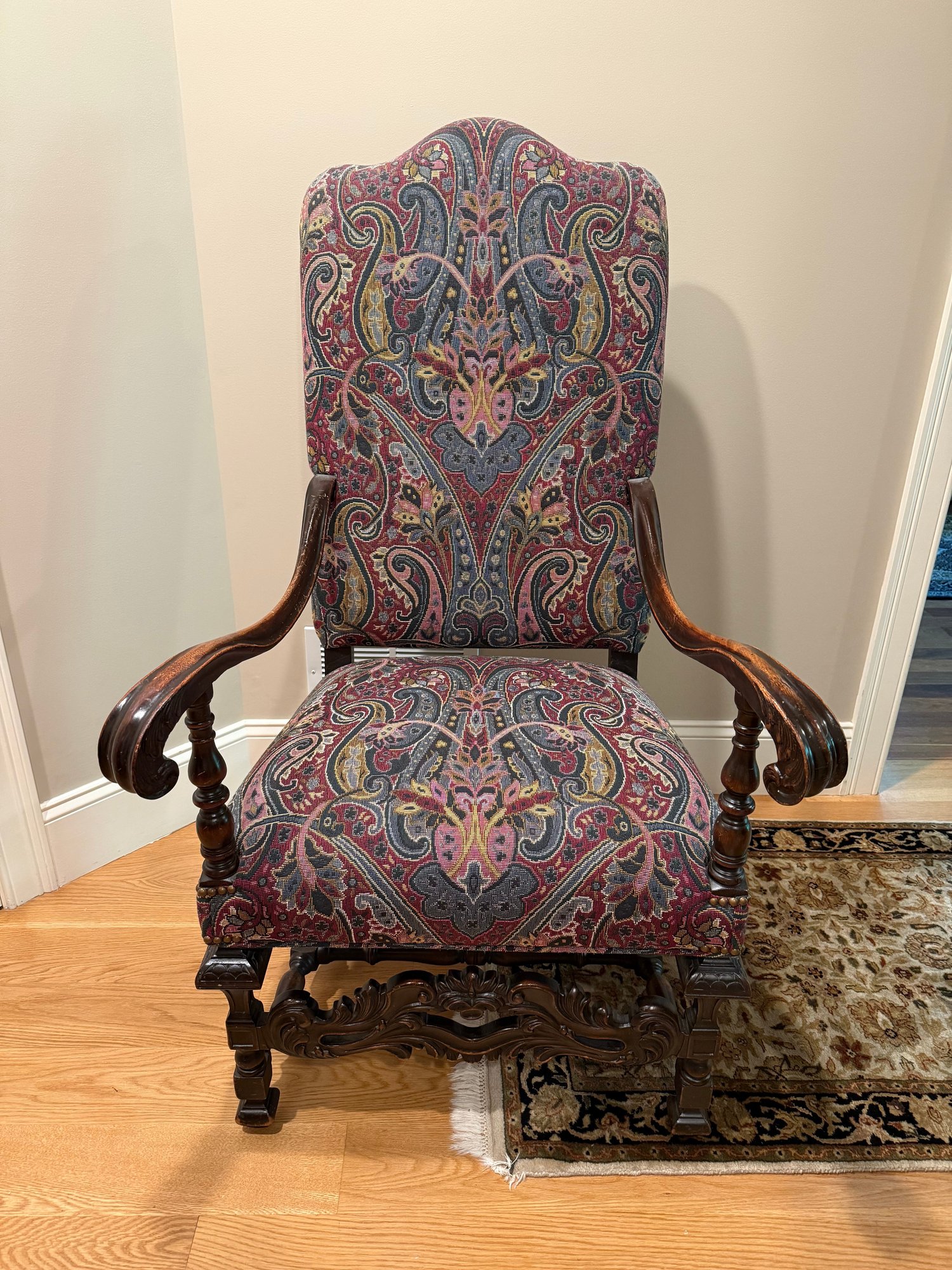 Fun And Beautiful Paisley Carved Wood Arm Chair #1571 | Auctionninja.com