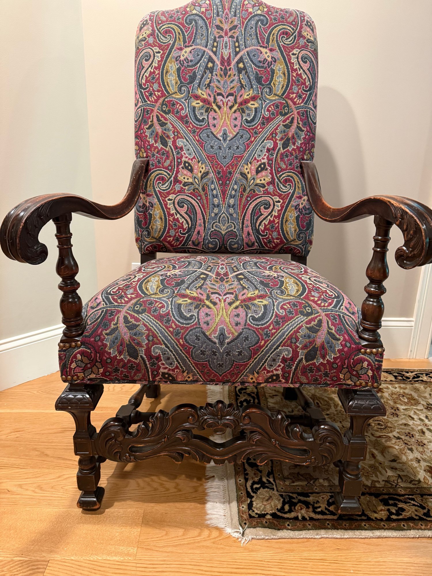 Fun And Beautiful Paisley Carved Wood Arm Chair #1571 | Auctionninja.com