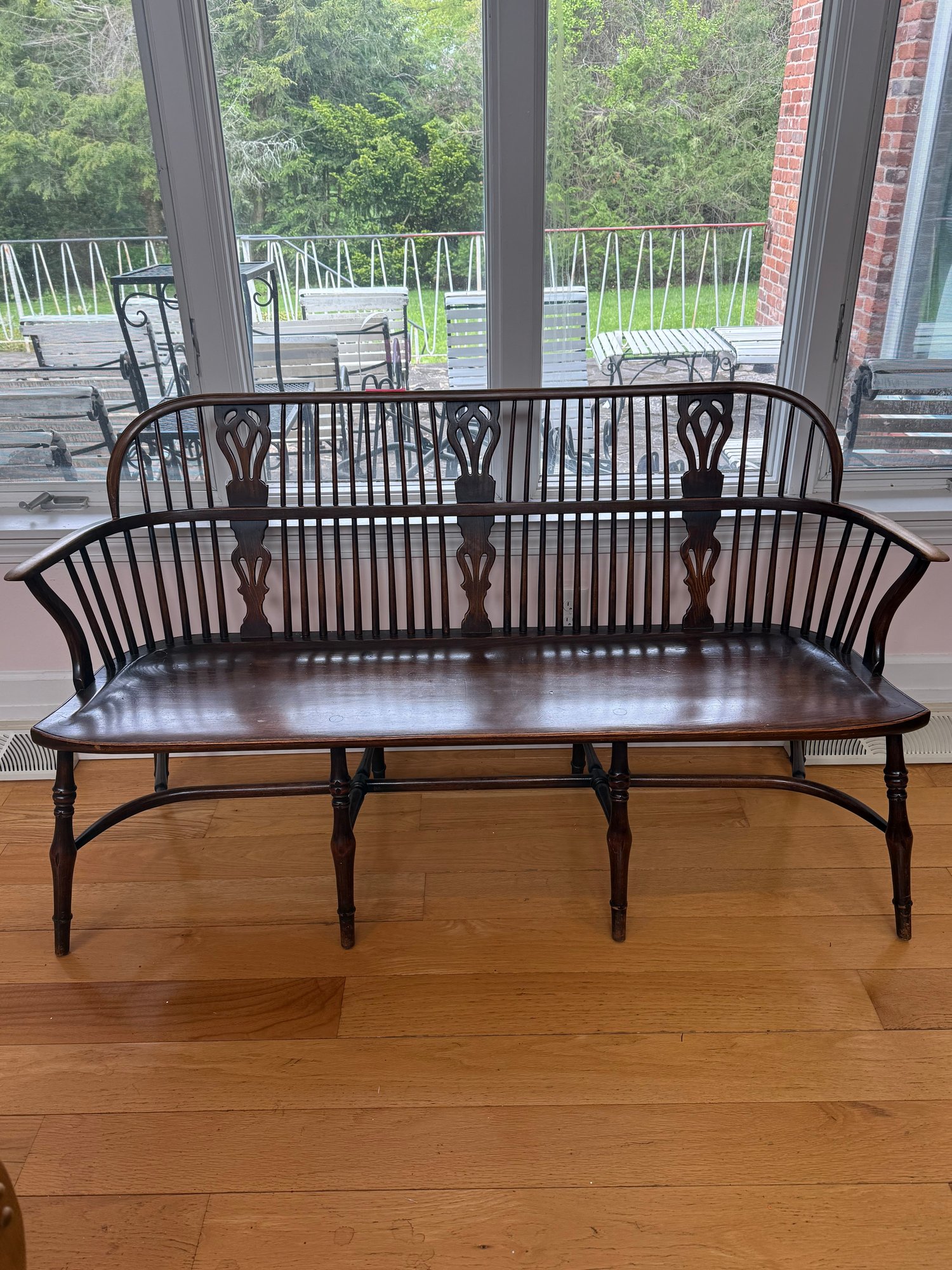 Gorgeous Triple Sack-Back Windsor Settee Featuring A Natural Wood ...