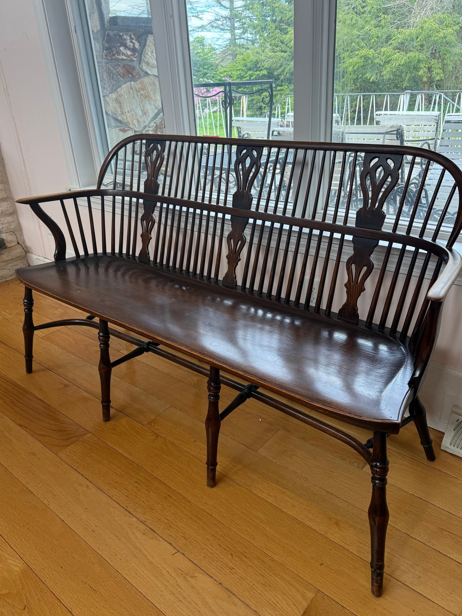 Gorgeous Triple Sack-Back Windsor Settee Featuring A Natural Wood ...