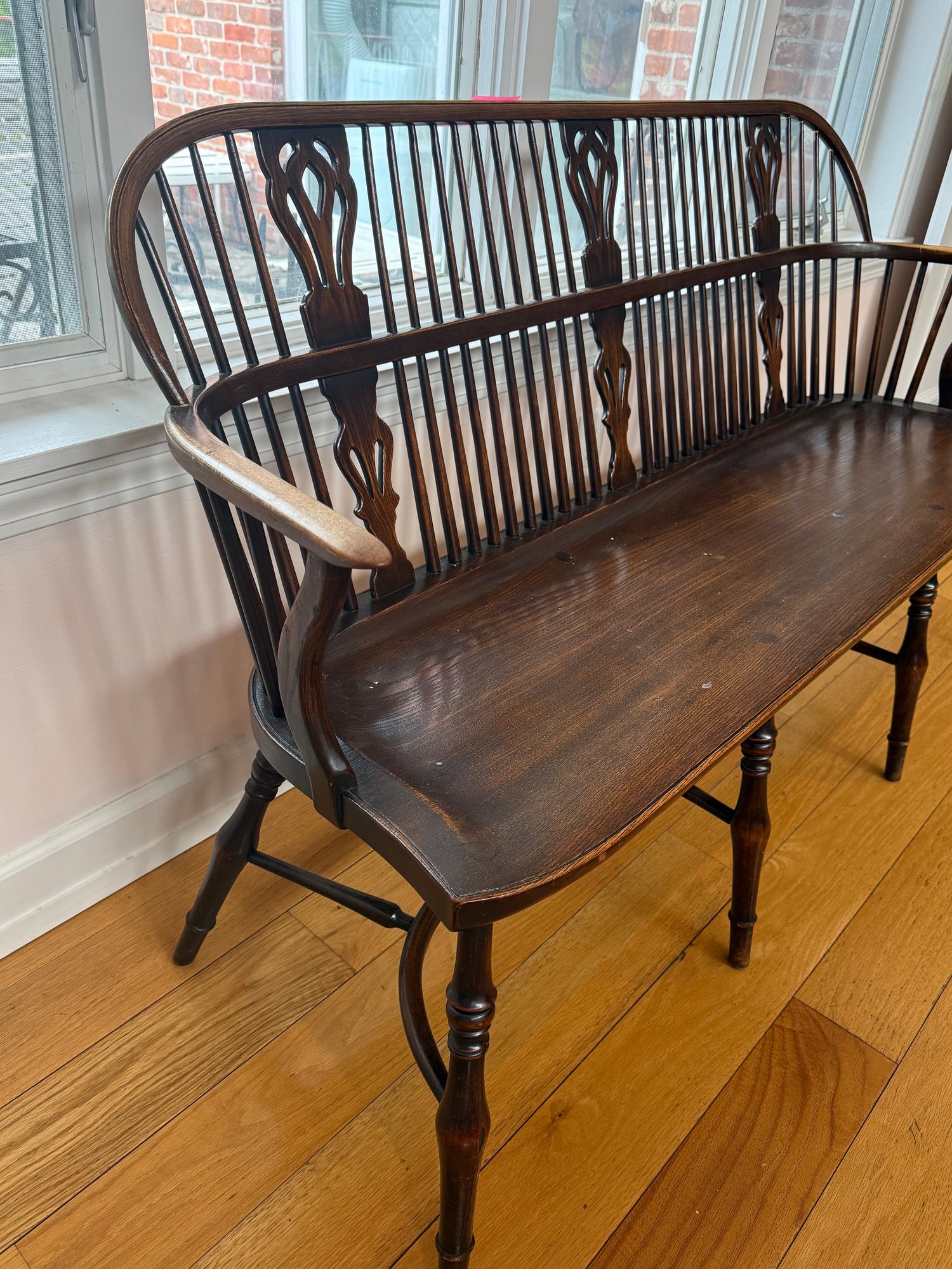 Gorgeous Triple Sack-Back Windsor Settee Featuring A Natural Wood ...