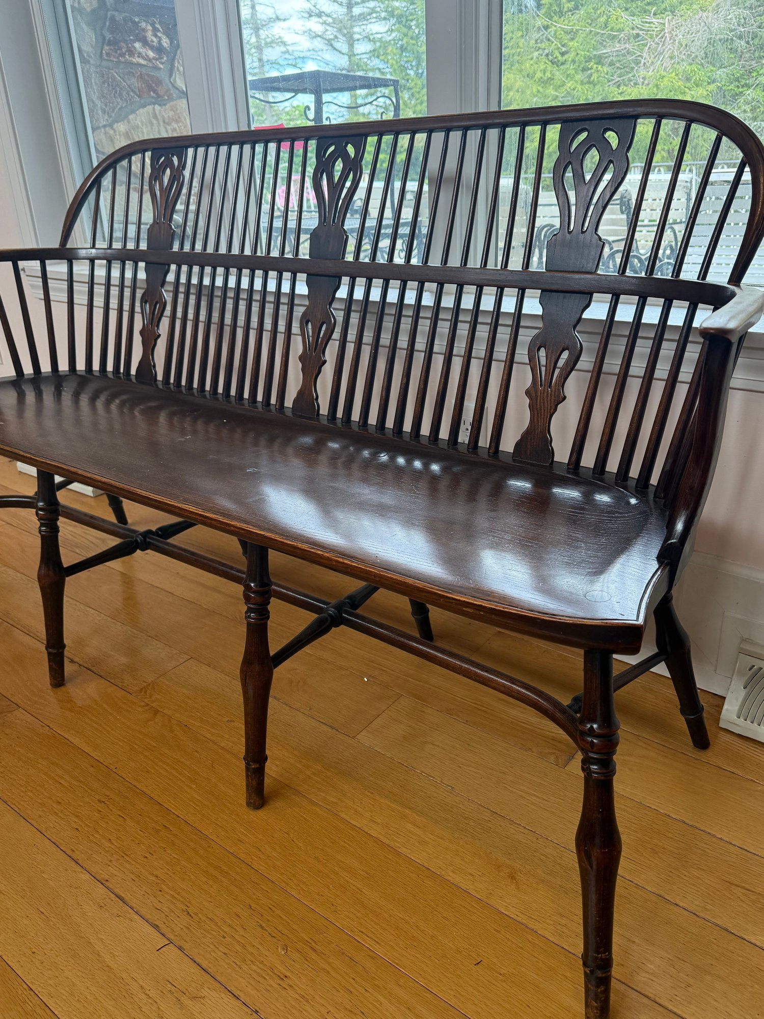 Gorgeous Triple Sack-Back Windsor Settee Featuring A Natural Wood ...