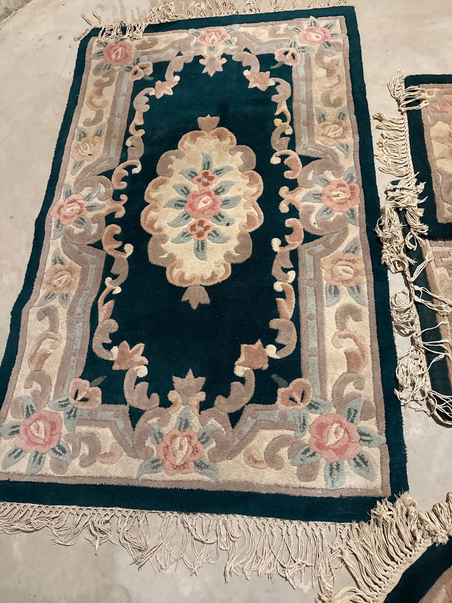 Five Wool Green, Pink And Cream Rugs #2557 | Auctionninja.com