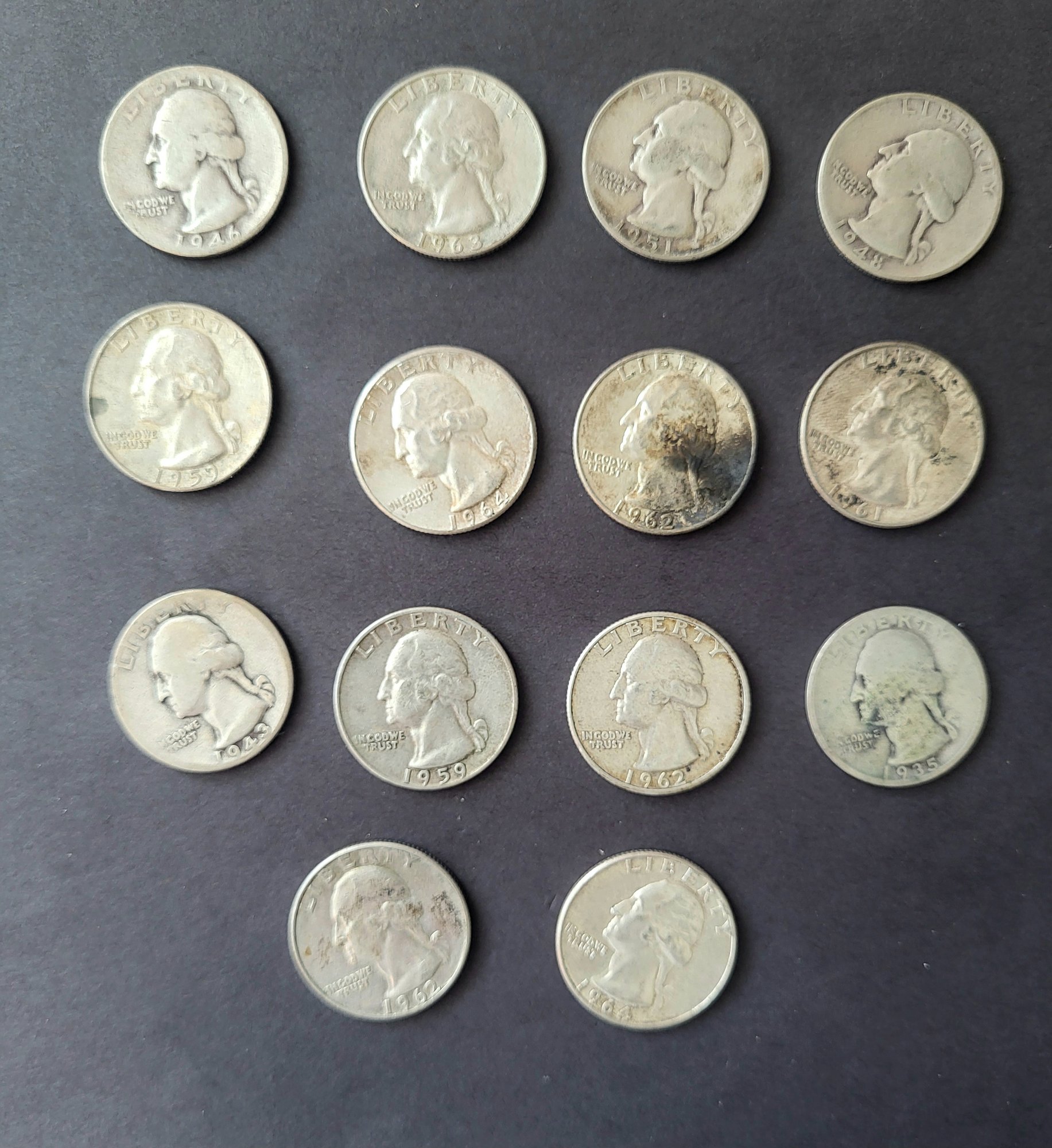 USA SILVER QUARTERS---COLLECTION OF 14---1935-1964 #14175 ...