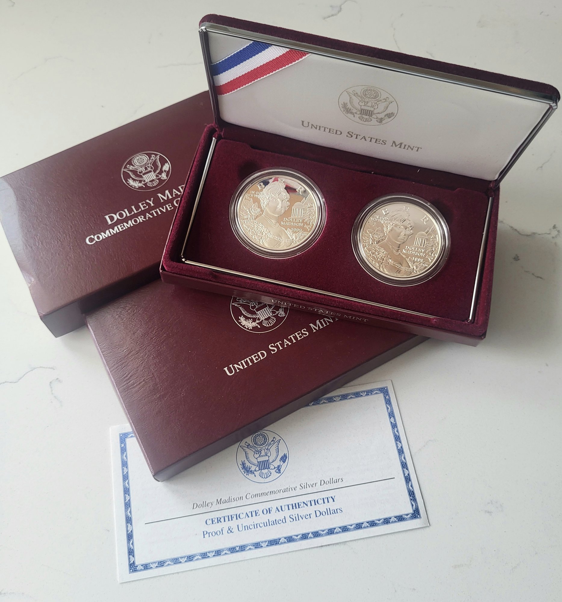 US MINT DOLLEY MADISON COMMEMORATIVE COIN PROGRAM-TWO SILVER PROOF ...