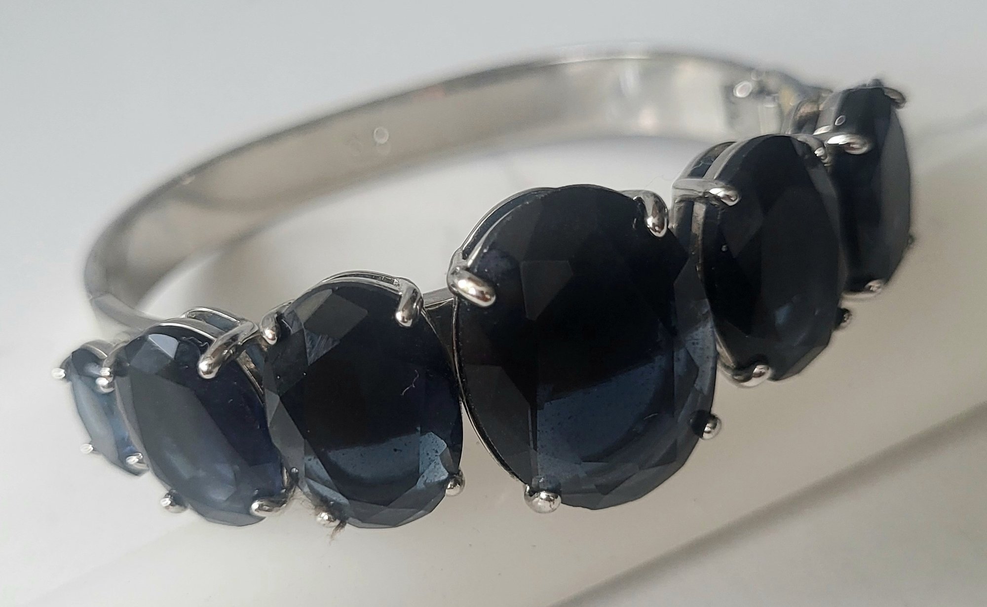 VINTAGE LARGE DEEP SAPPHIRE COLOR & SILVERTONE MARKED BACKWARD B ...