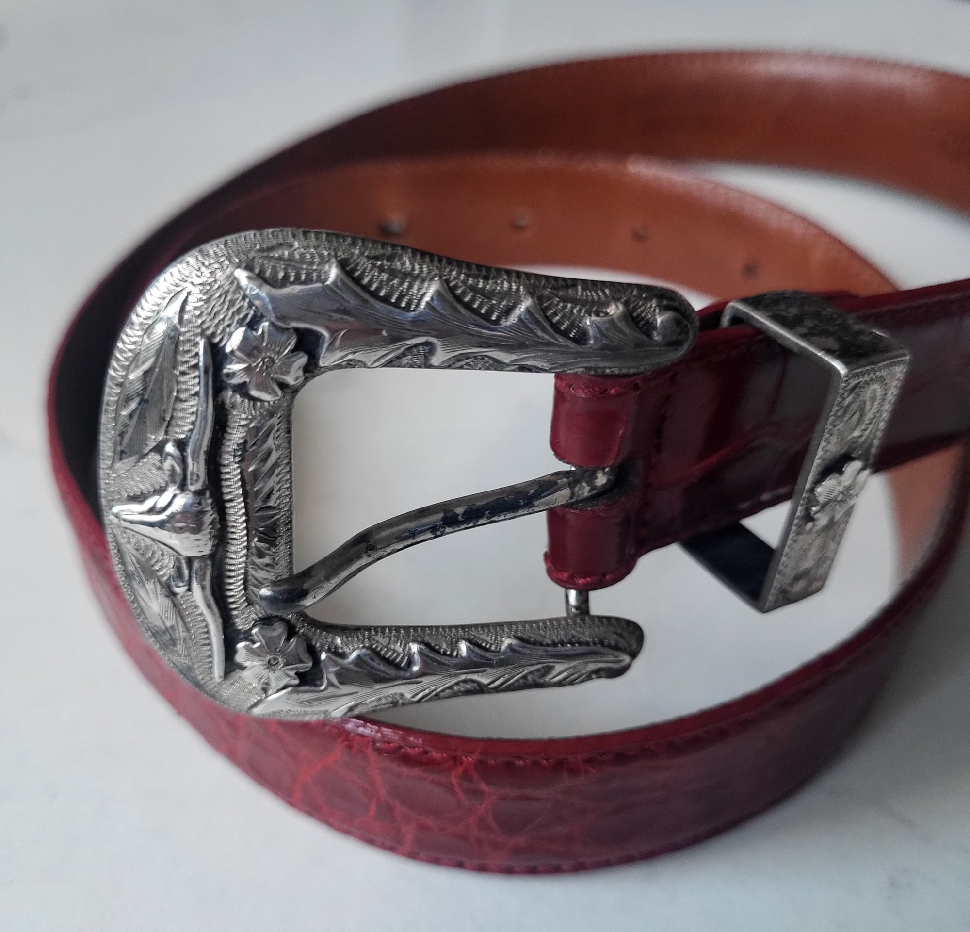 VINTAGE POLO RALPH LAUREN STERLING SILVER ALLIGATOR BELT LONGHORN ...