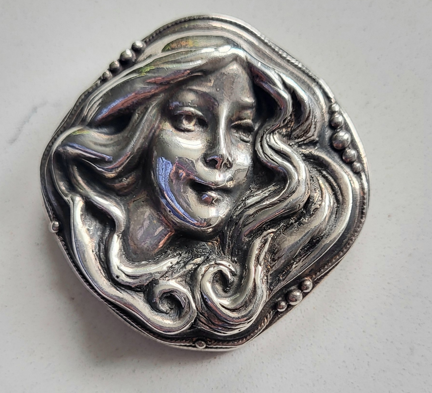 ANTIQUE "HENRYK WINOGRAD" STERLING SILVER WOMAN'S FACE BROOCH/PENDANT ...