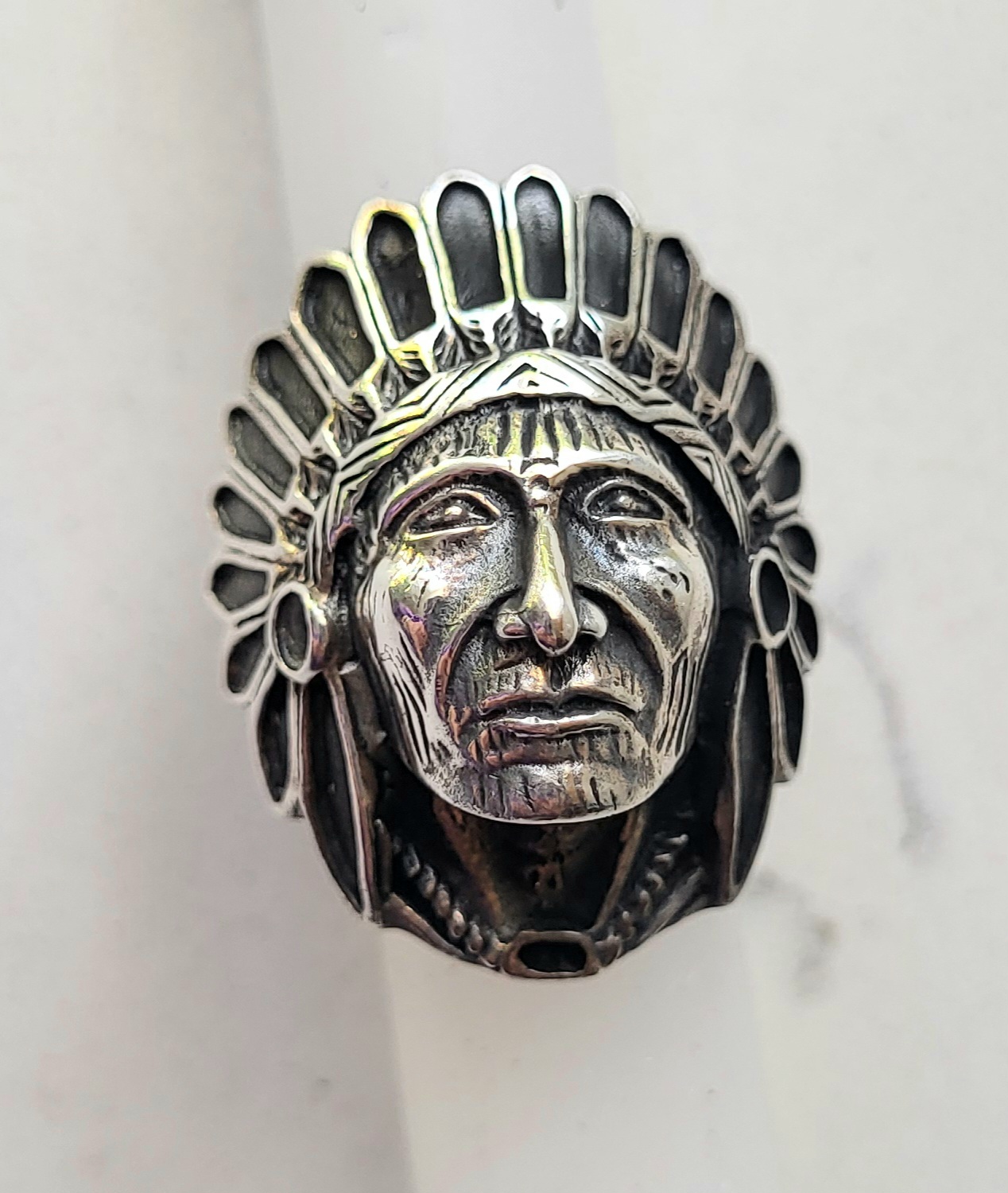 VINTAGE STERLING SILVER 925 APACHE INDIAN CHIEF'S HEAD RING-SIGNED BS ...