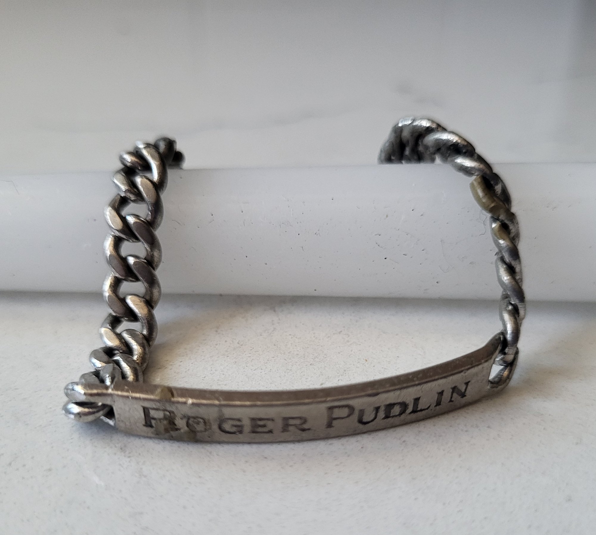VINTAGE STERLING SILVER ENGRAVED ROGER PUDLIN ID BRACELET--7"L #16779 ...