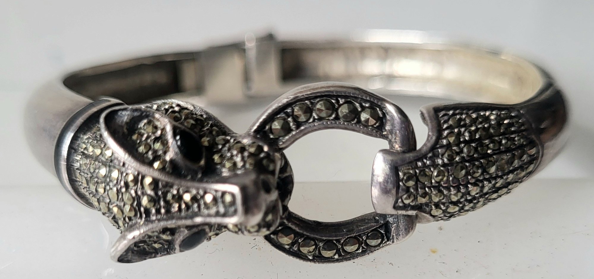 VINTAGE MARKED 825-ART DECO PANTHER/JAGUAR STERLING ENAMEL MARCASITE ...