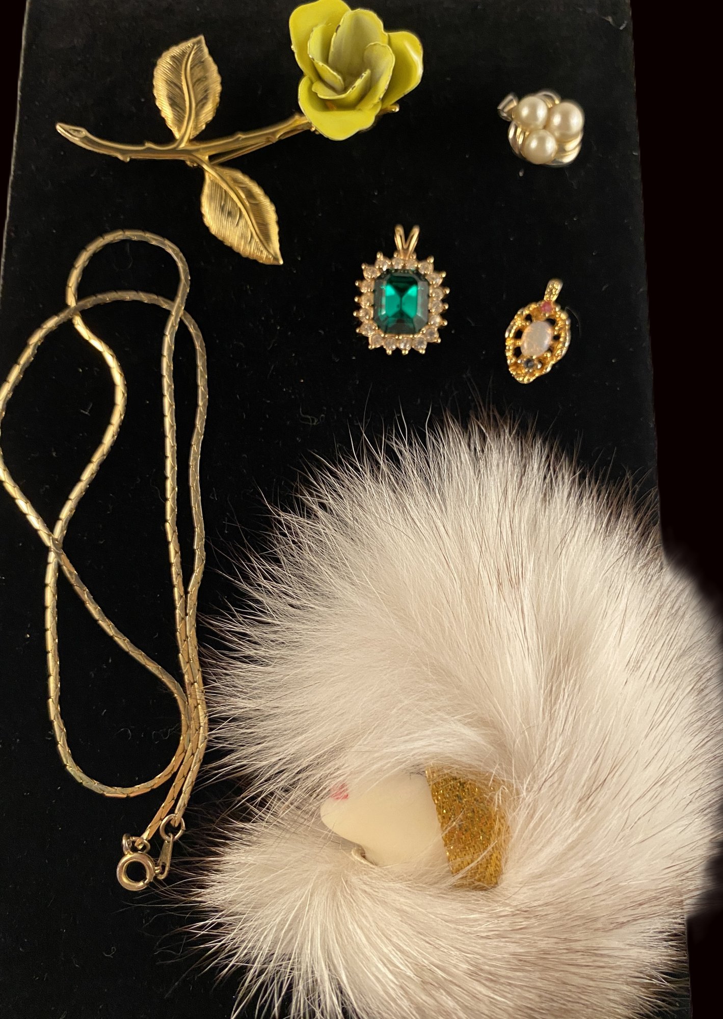 Adorable Costume Jewelry Including Fur Pin, Metal Yellow Rose Pin, And ...