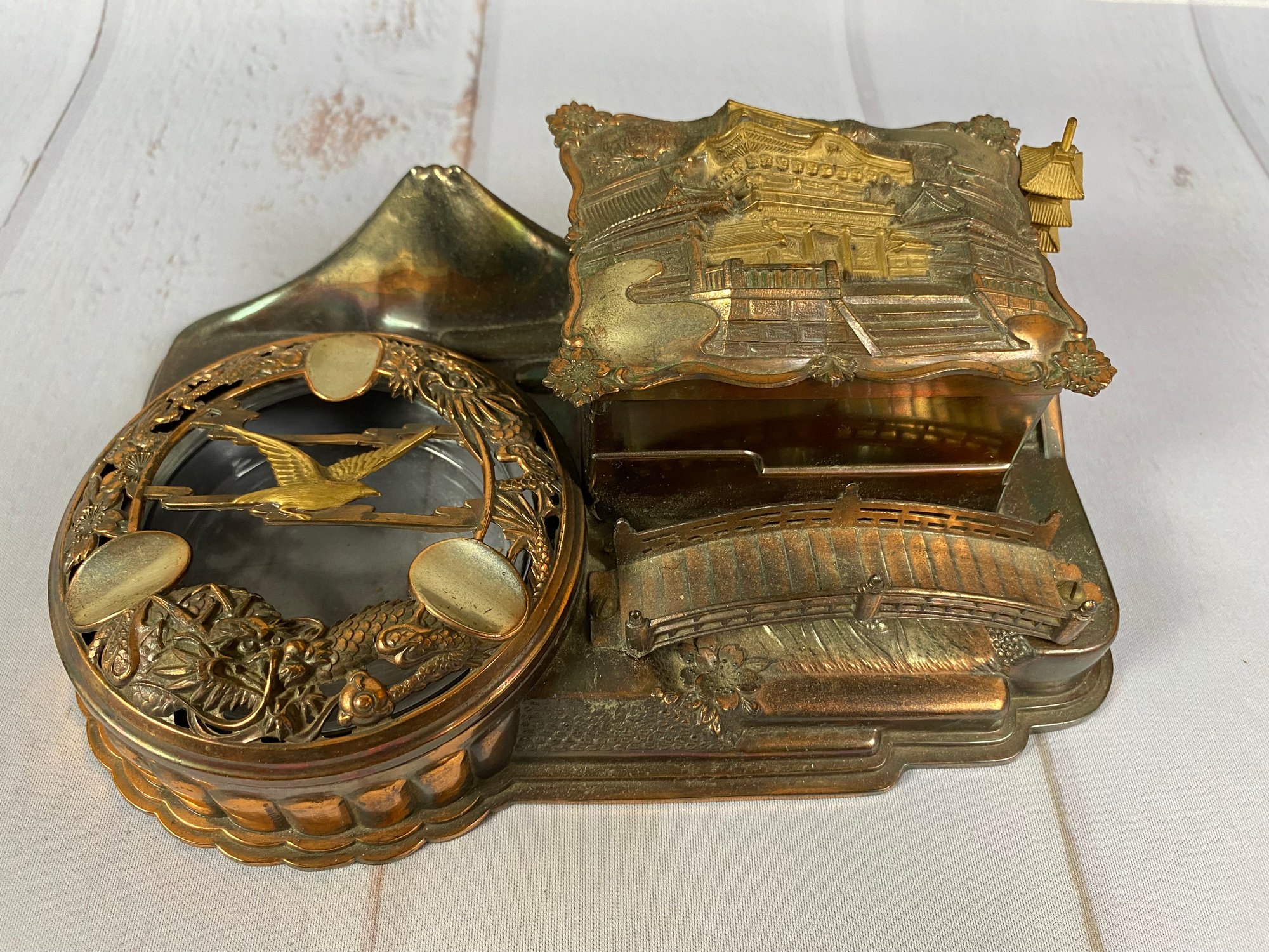 Lovely Vintage Japanese Working Brass Music Box Ashtray Marked 'Jokiwa ...
