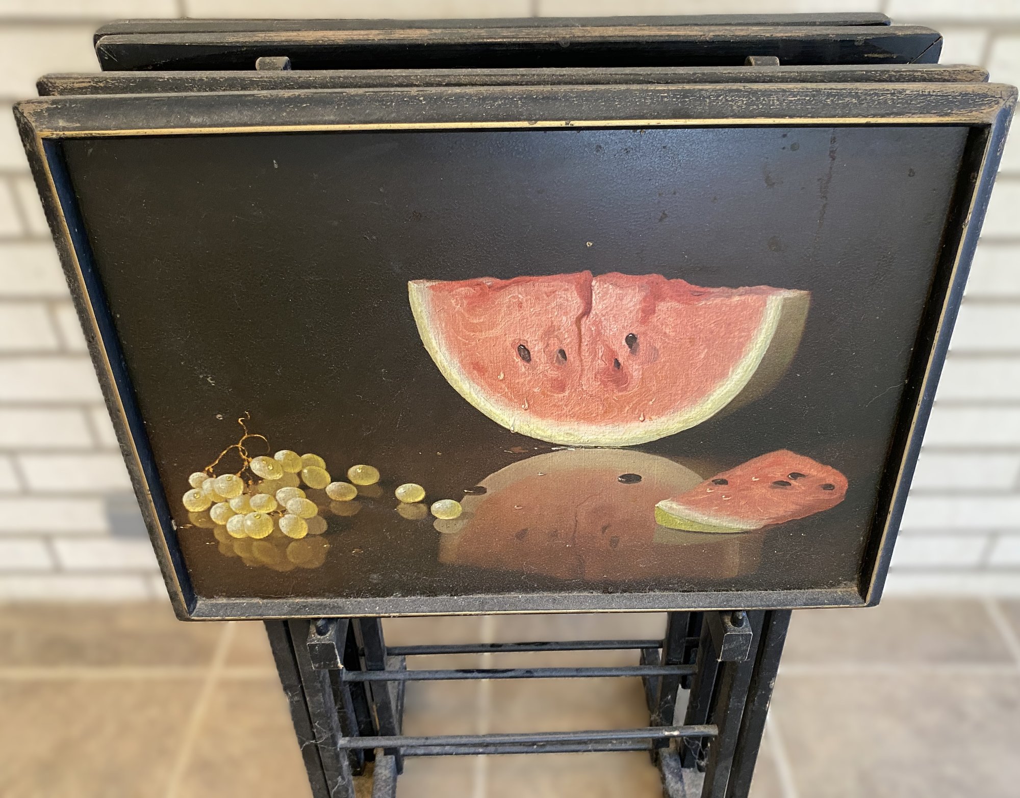 Awesome Vintage Wooden Artex TV Trays With Painted Still Life Fruit ...