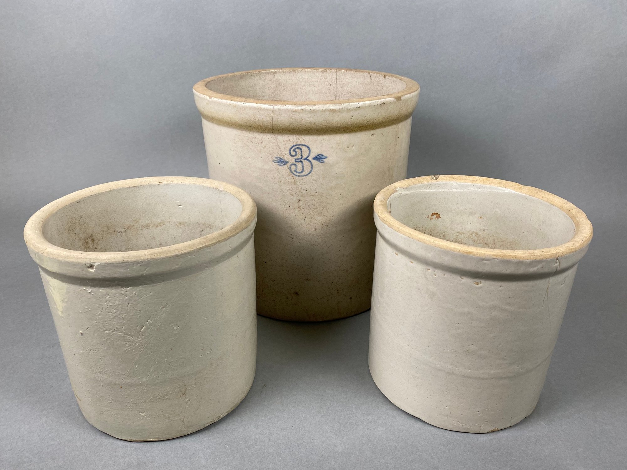 Set Of 3 Vintage Crocks, One 3-Gallon And Two Smaller #1475 ...