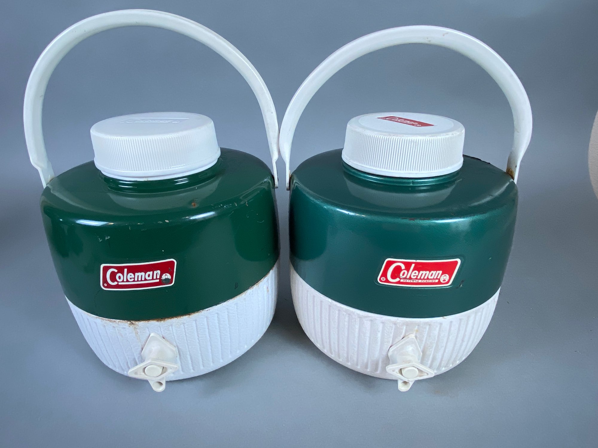 Pair Of Vintage Green And White Coleman Thermos Cooler Jug Drink ...