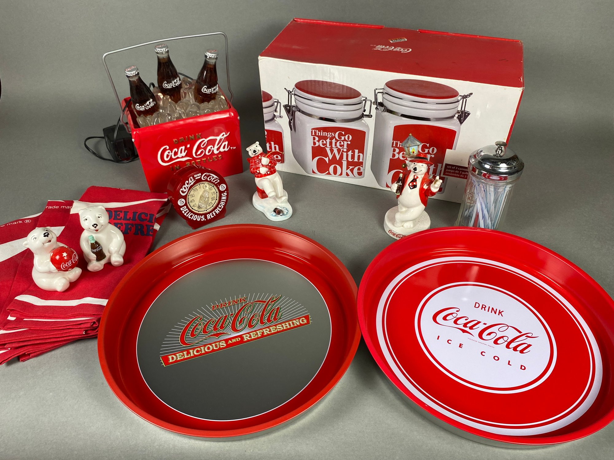Coca Cola Kitchen Items Including A New In The Box Canister Set, Light ...