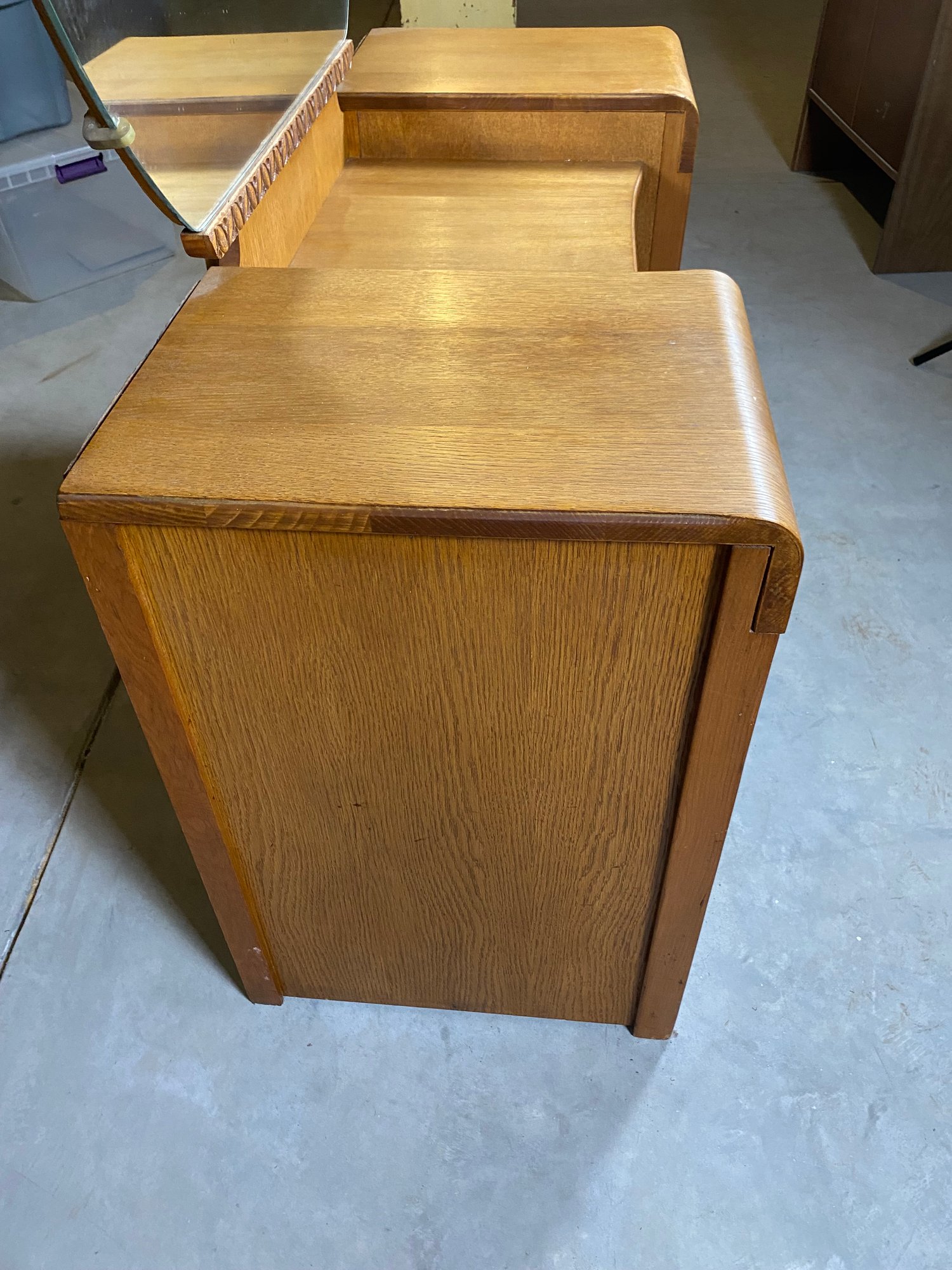 Antique Vanity Waterfall Dresser Dressing Table, Round Mirror And ...