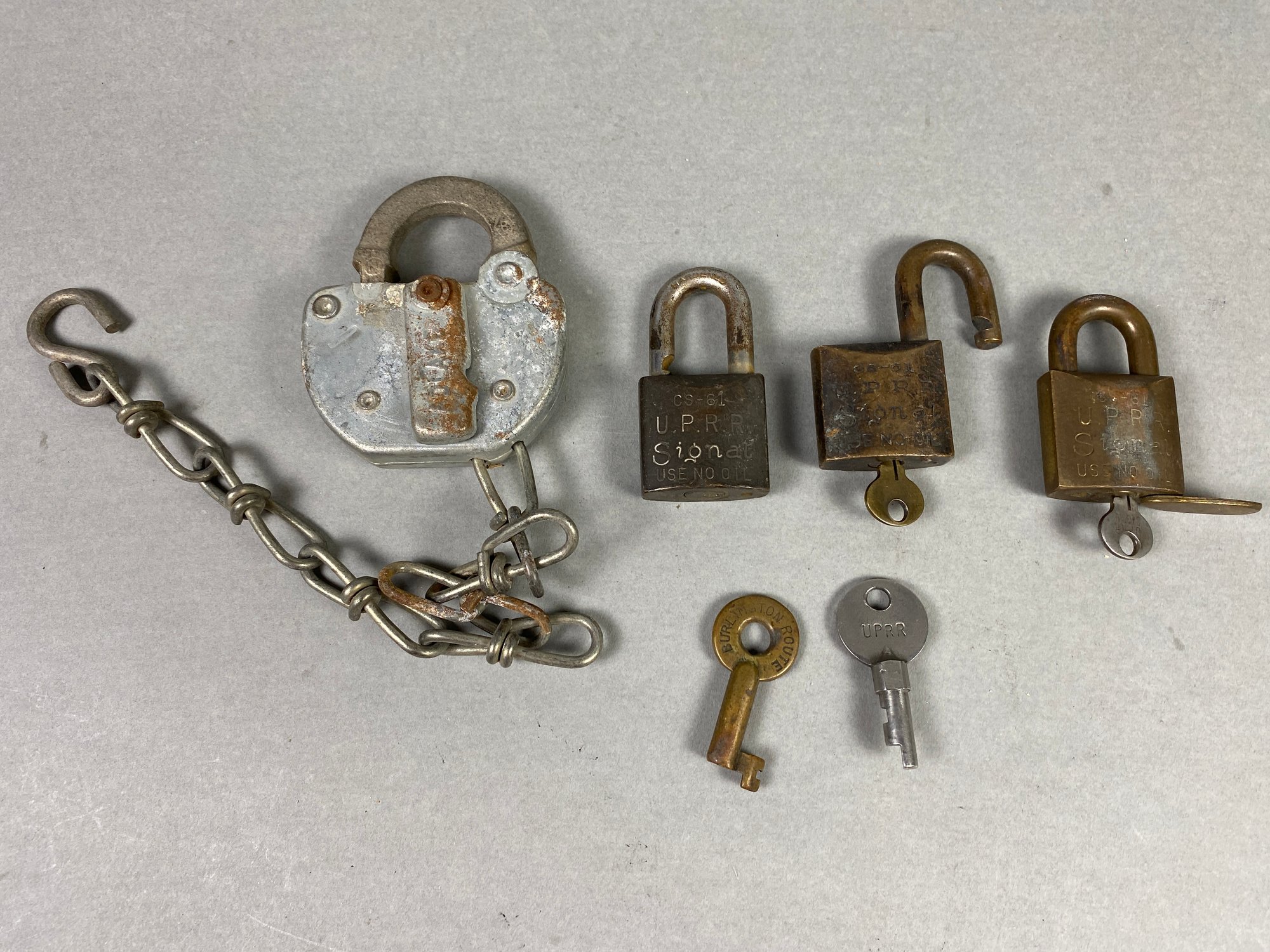 Union Pacific Railroad Padlocks, Keys & A Burlington Route Key #6764 ...