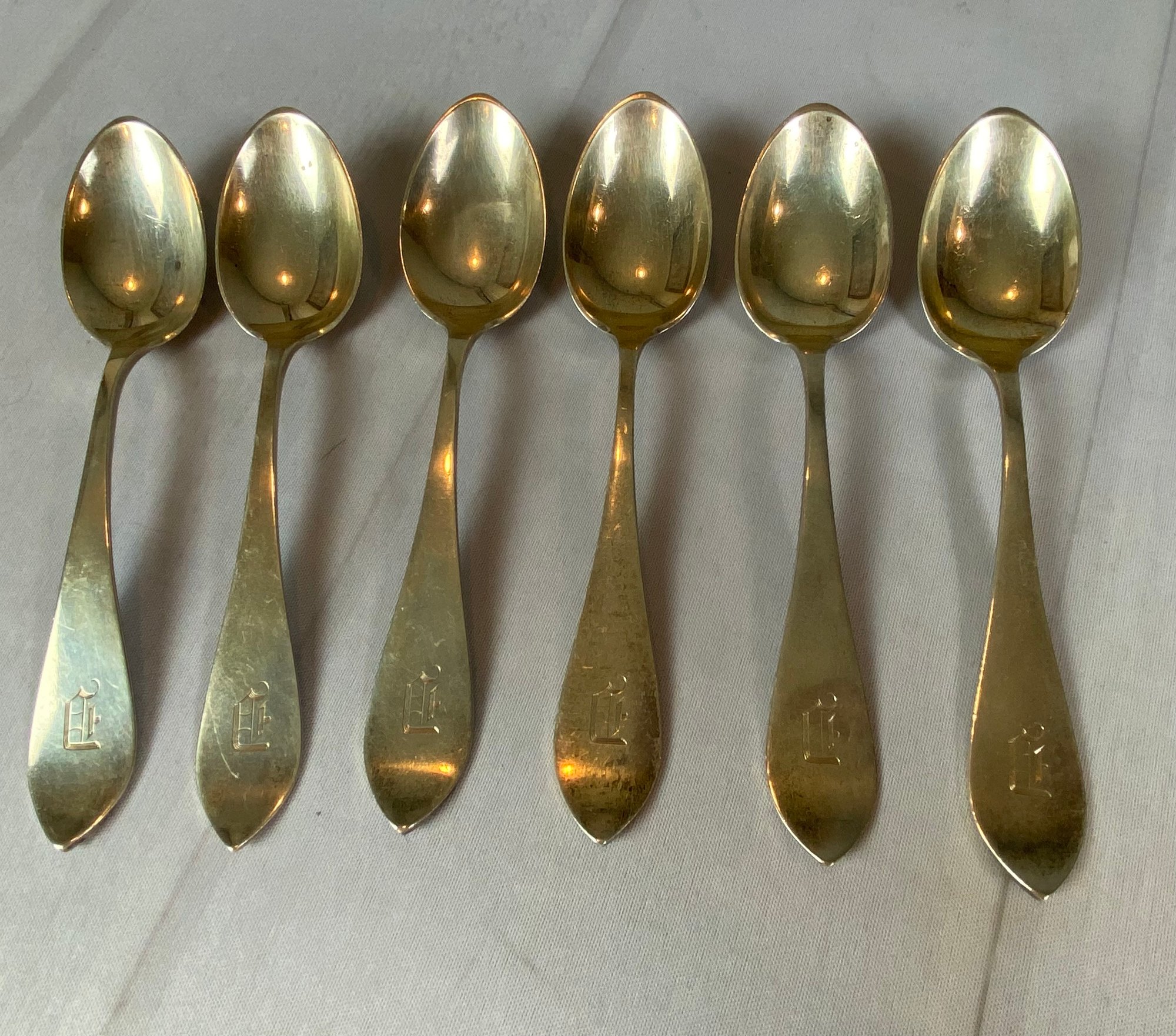 Six Antique Sterling Silver Teaspoons, SCL & Co, Monogrammed, 165 Grams ...