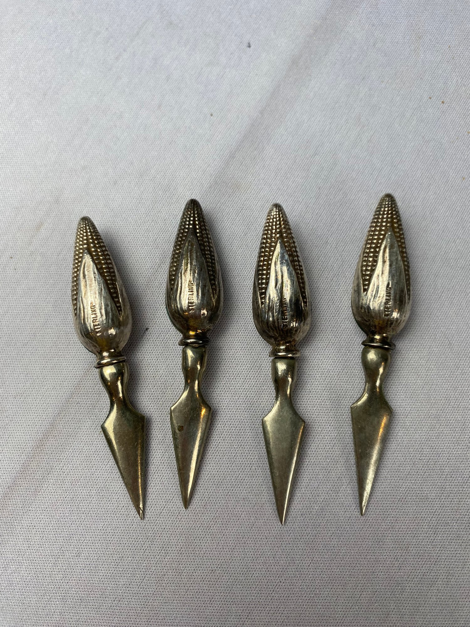 Four Adorable Antique Sterling Silver Corn Picks, Spears Or Holders, 40 ...