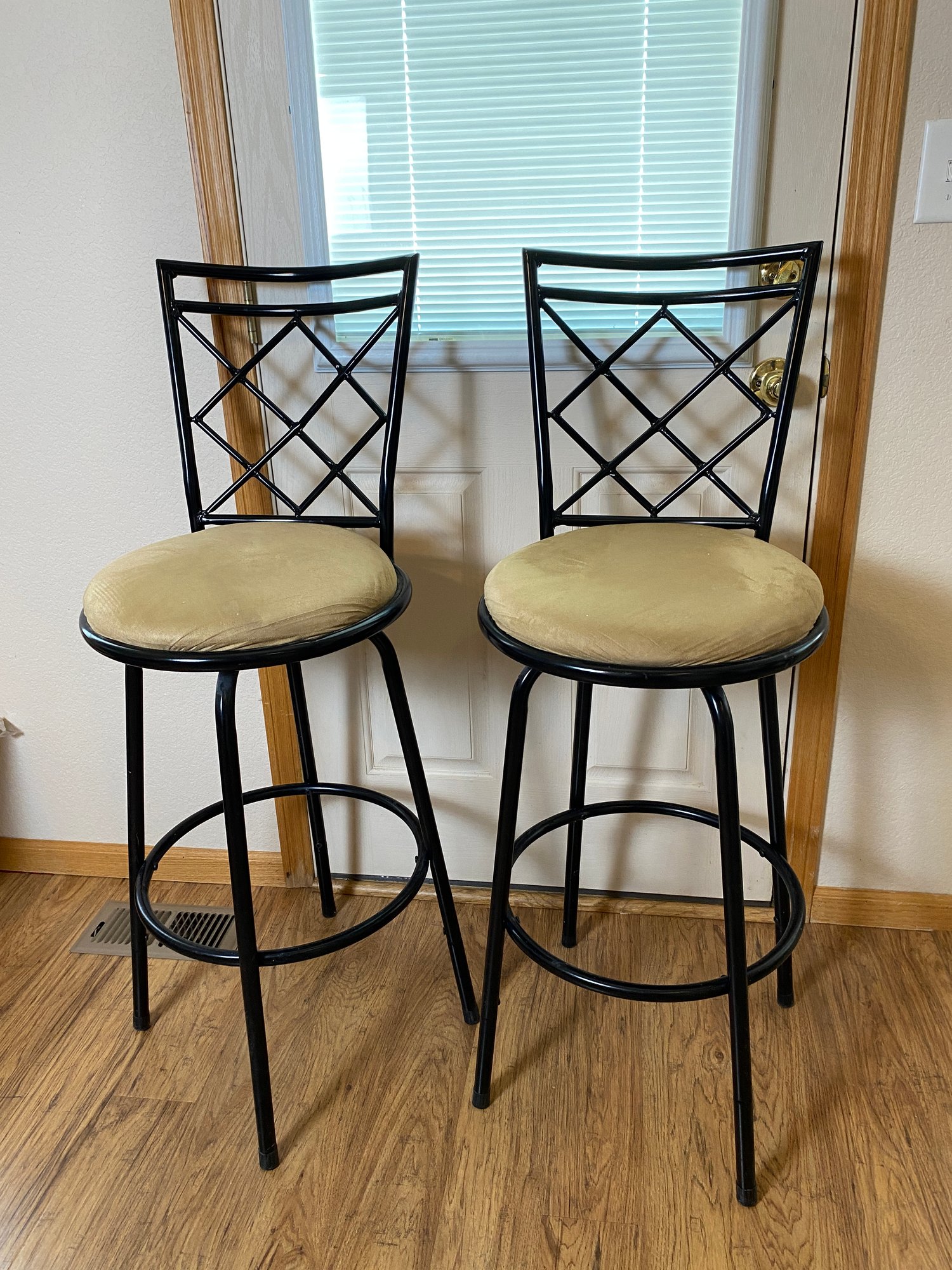Pair Of Contemporary, Spinning Rotating Bar Stools With Suede ...