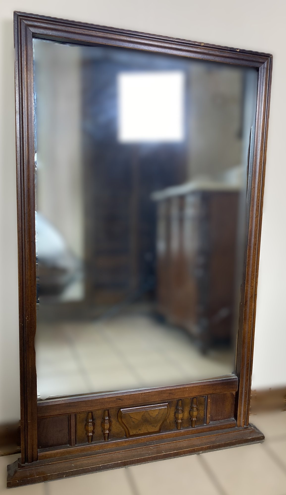 Large Antique Hall Mirror With Detailed Wood Frame #7501 | Auctionninja.com