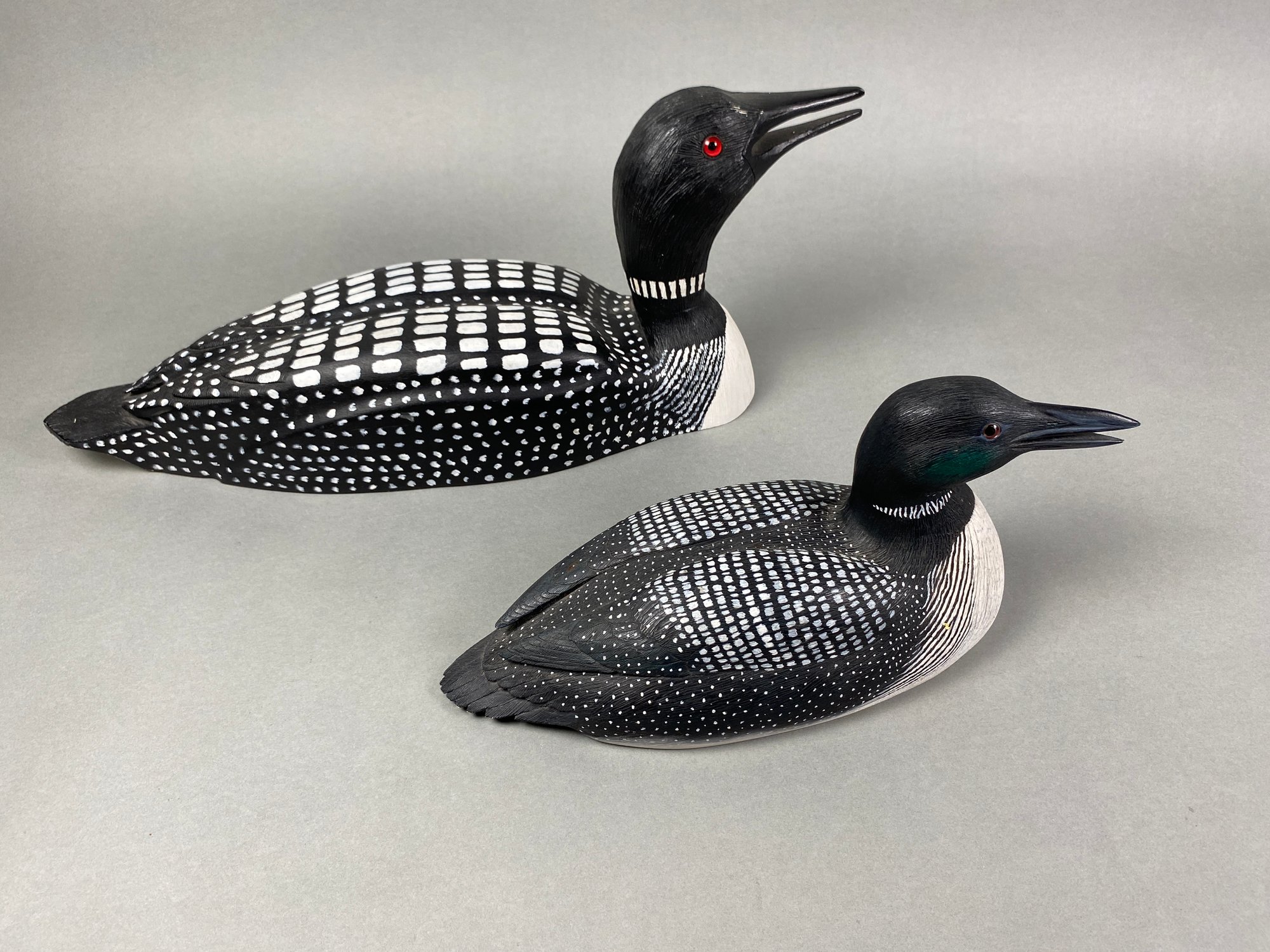 Pair Of Beautifully Detailed Carved Wood Common Loons With Glass Eyes ...