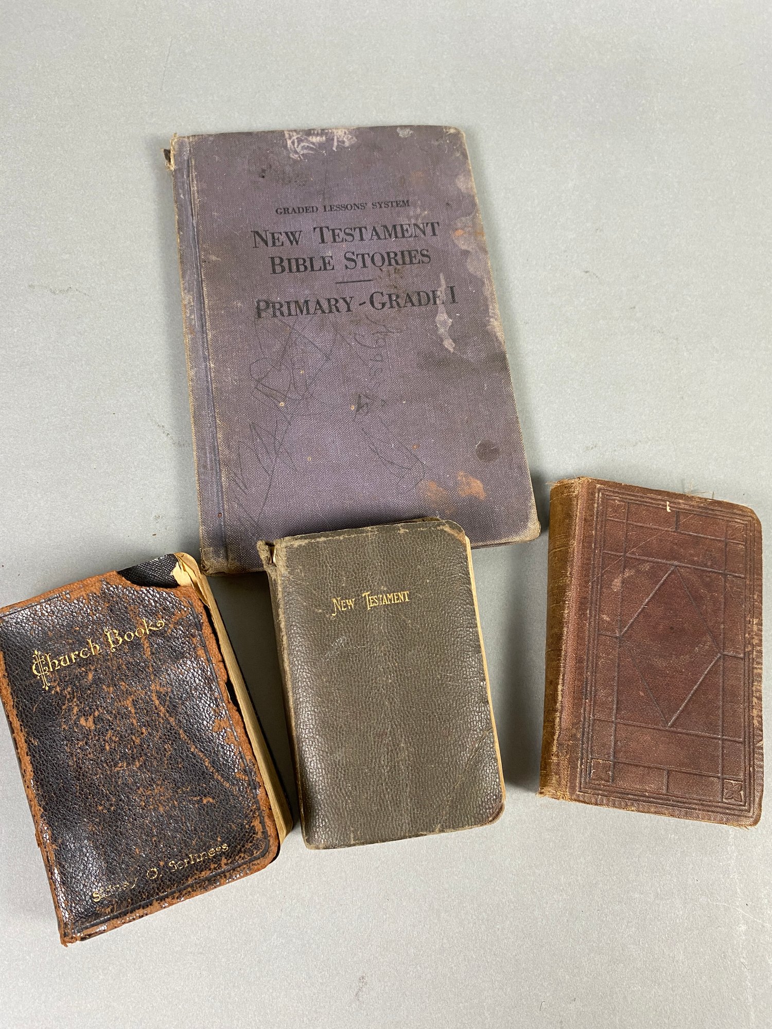 Very Old Religious Books Including Two New Testaments, Bible Stories ...
