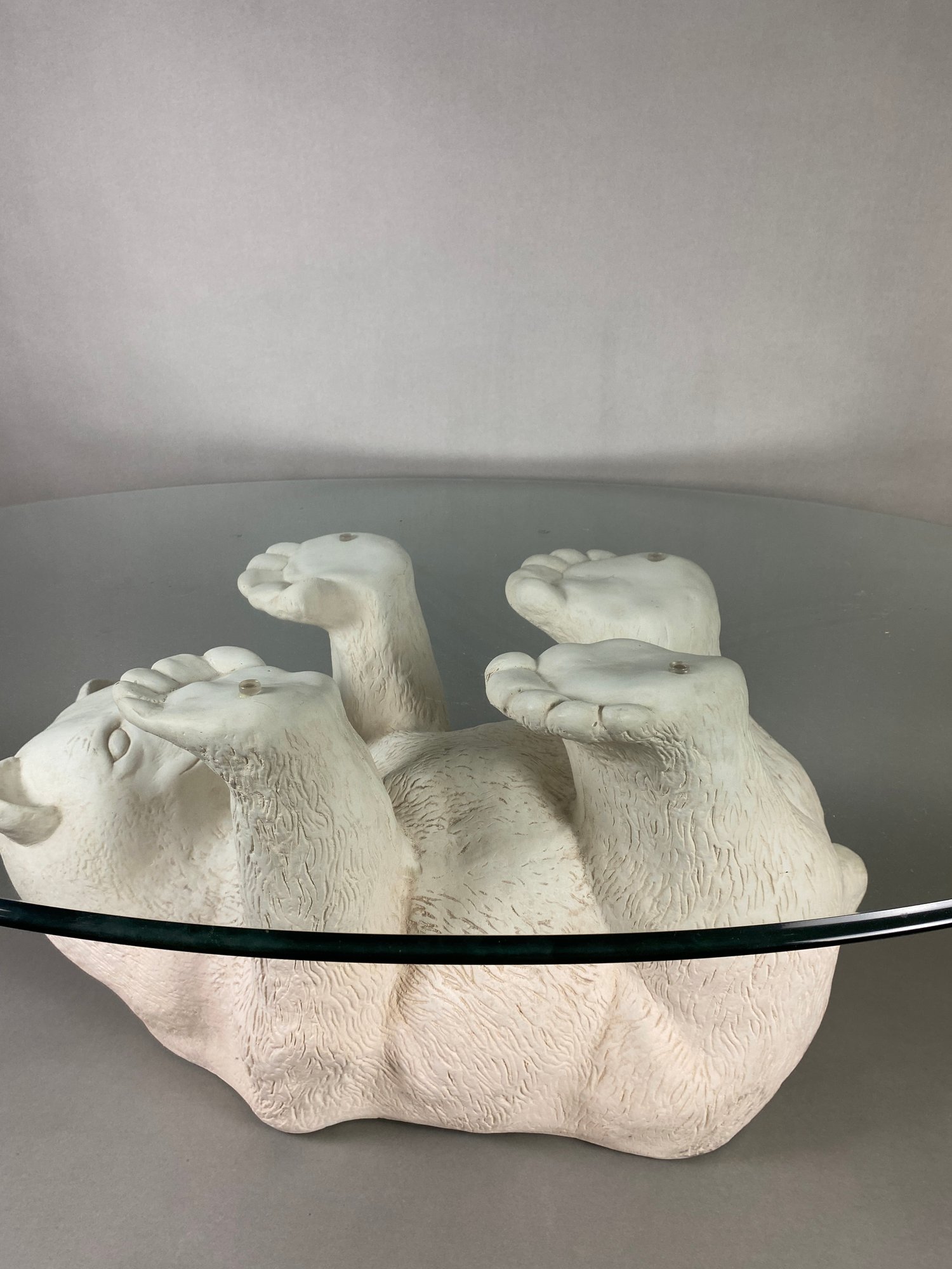 Amazing Coffee Table With Polar Bear Base & Beveled Oval Glass Top ...