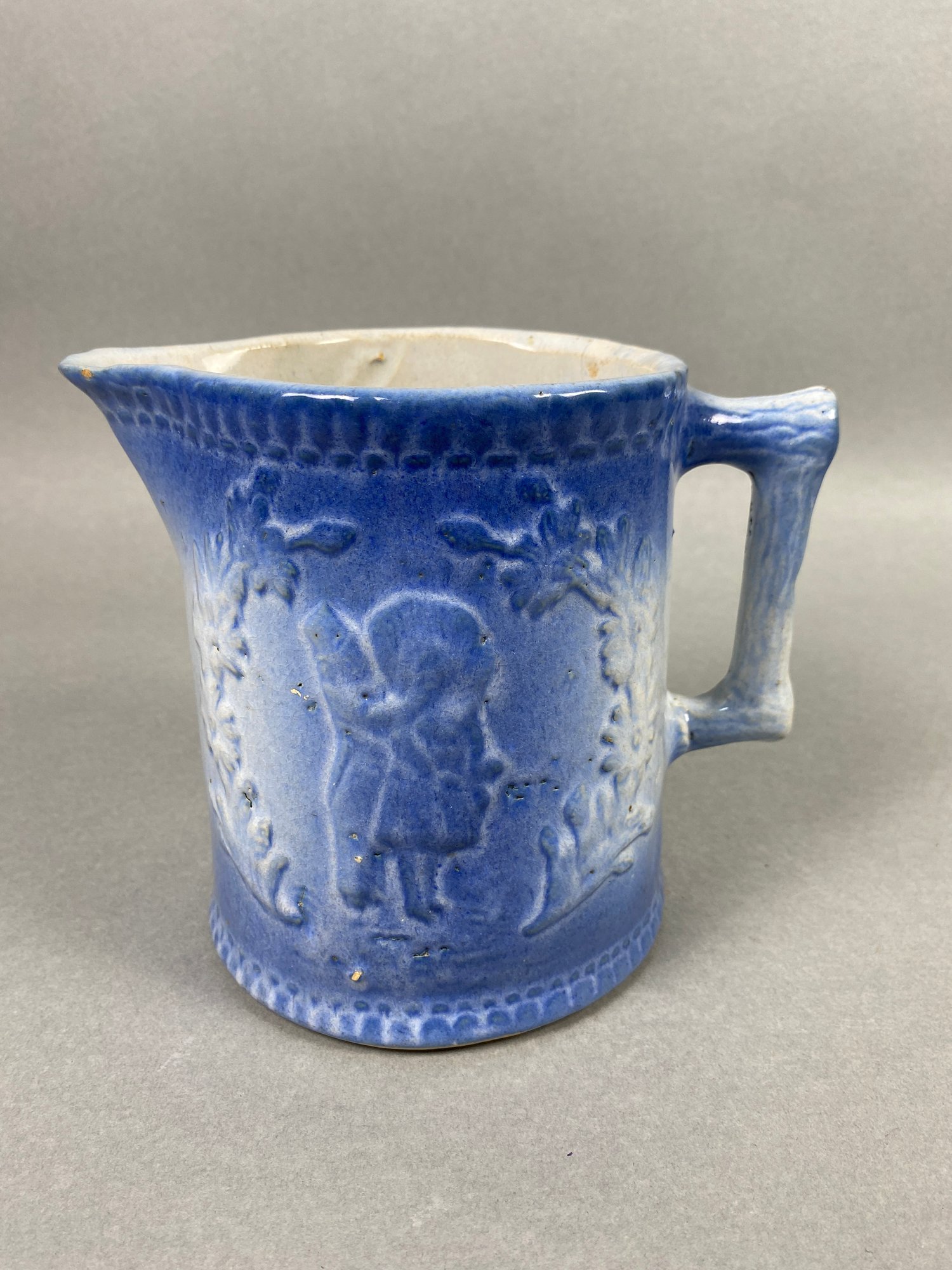 Scarce Salt Glaze Stoneware Pitcher In Indian Boy And Girl Pattern ...