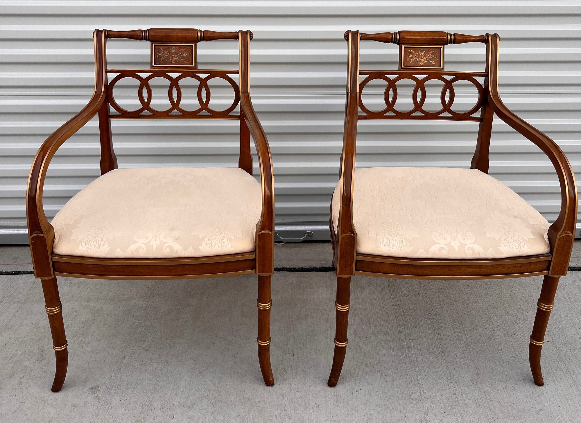Beautiful Pair Of Hickory Wood Baker Charleston Regency Formal Chairs ...