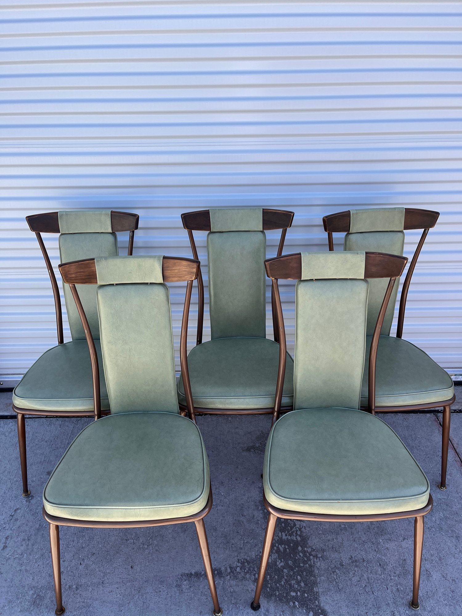 Amazing Set Of Five MCM Sage Green Chairs With Wooden And Bronze Metal ...