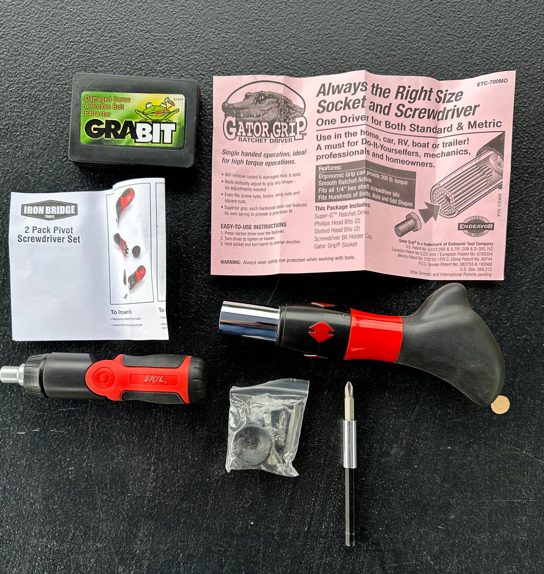 Gator Grip Ratchet Driver, Bolt Extractor, & Extra Bits #3638 ...