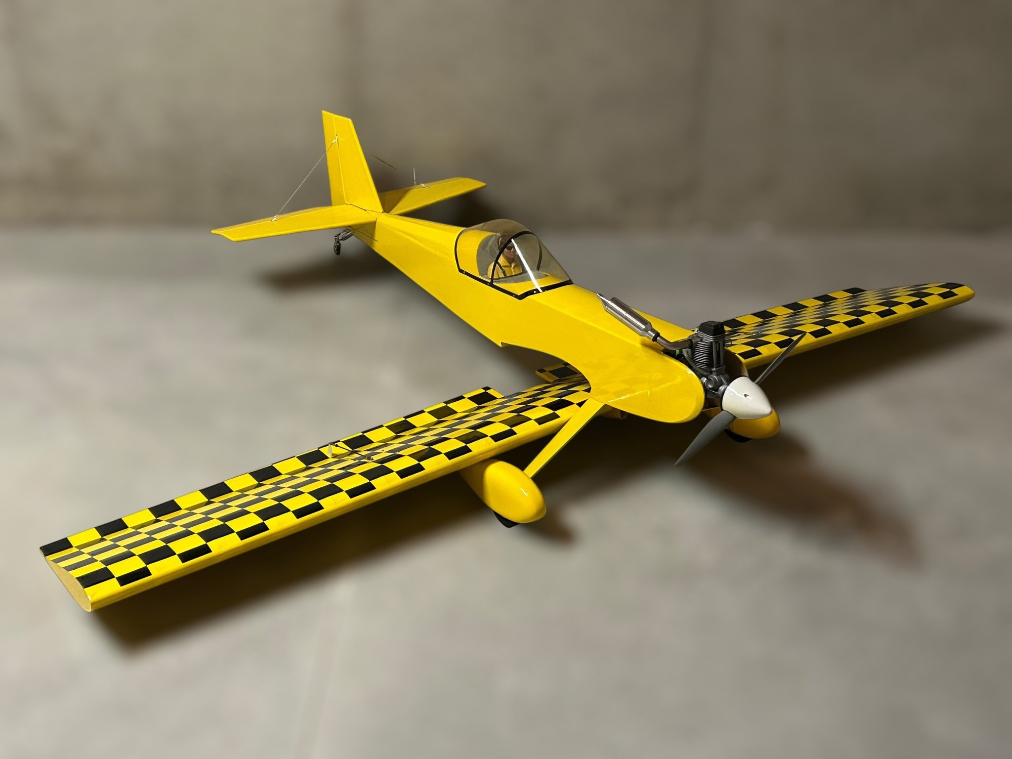 Yellow & Black Checkered Wood RC Gas Powered Hobby Project Airplane ...