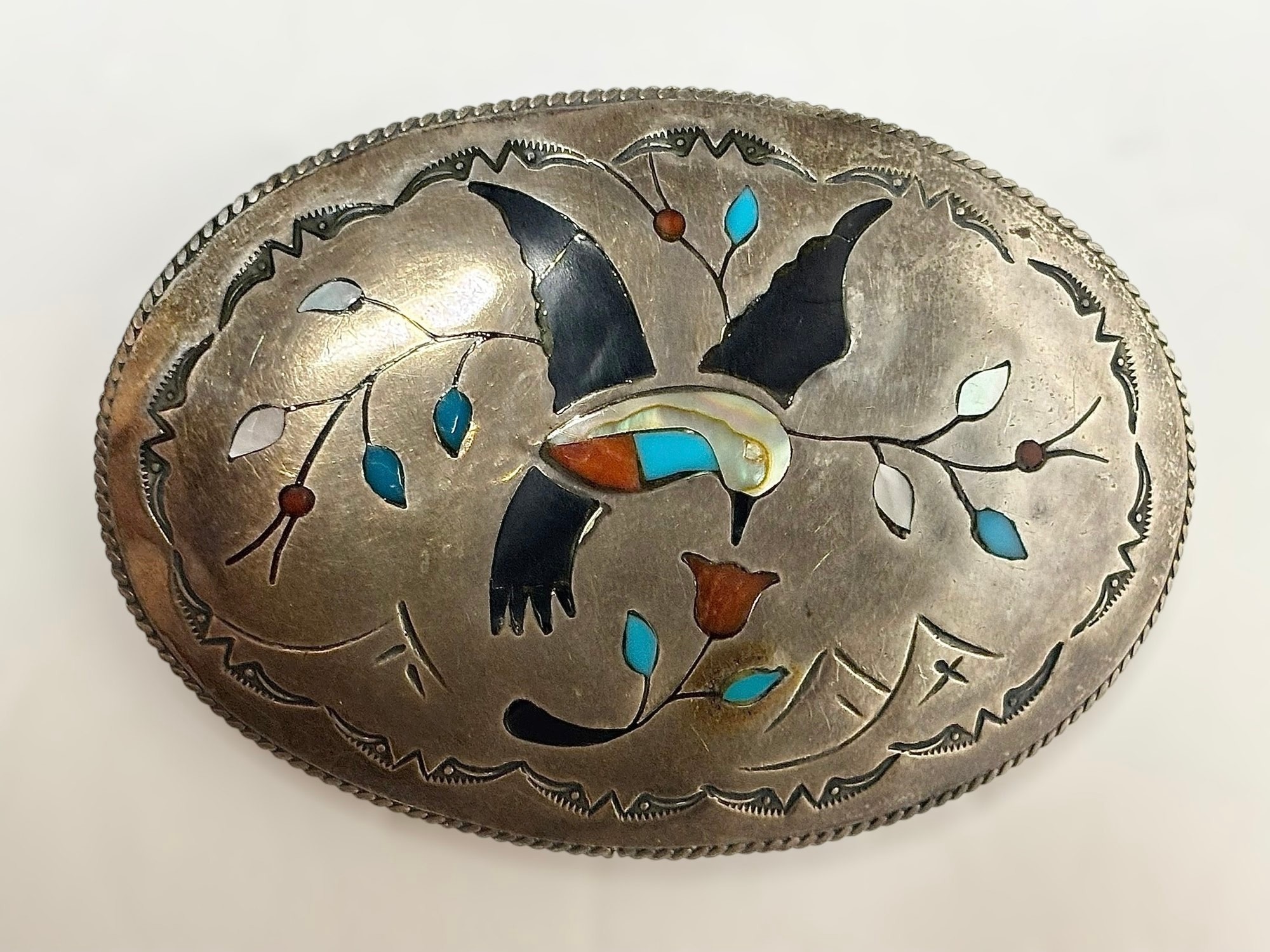 Ben Boyd Sterling Silver Navajo Hummingbird Stone Inlay Belt Buckle ...