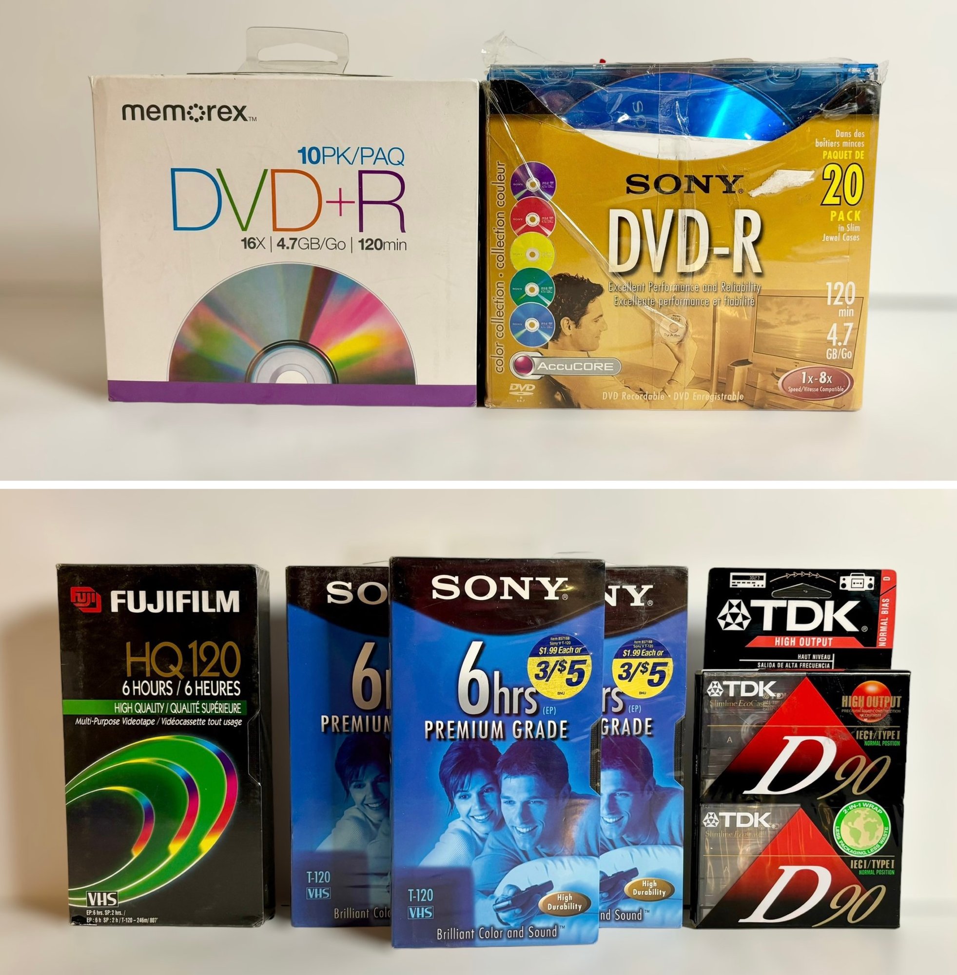 Fuji Film HQ 120 VHS Tape, Sony T-120 VHS Tape, & TDK High Output ...