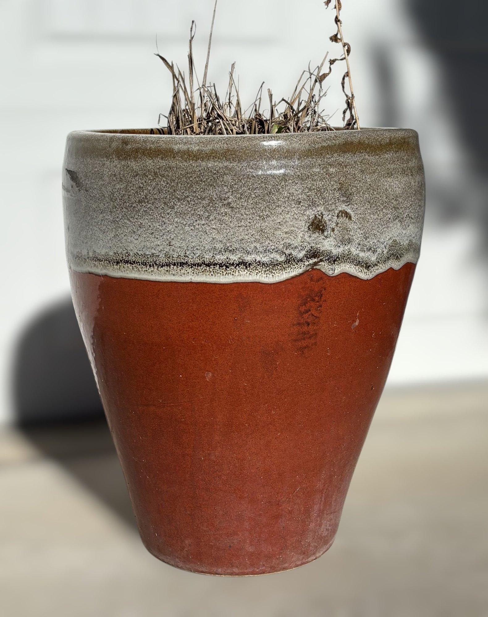 Beautiful Large Glazed Ceramic Two-toned Red Outdoor Planter Pot - 2 Of ...