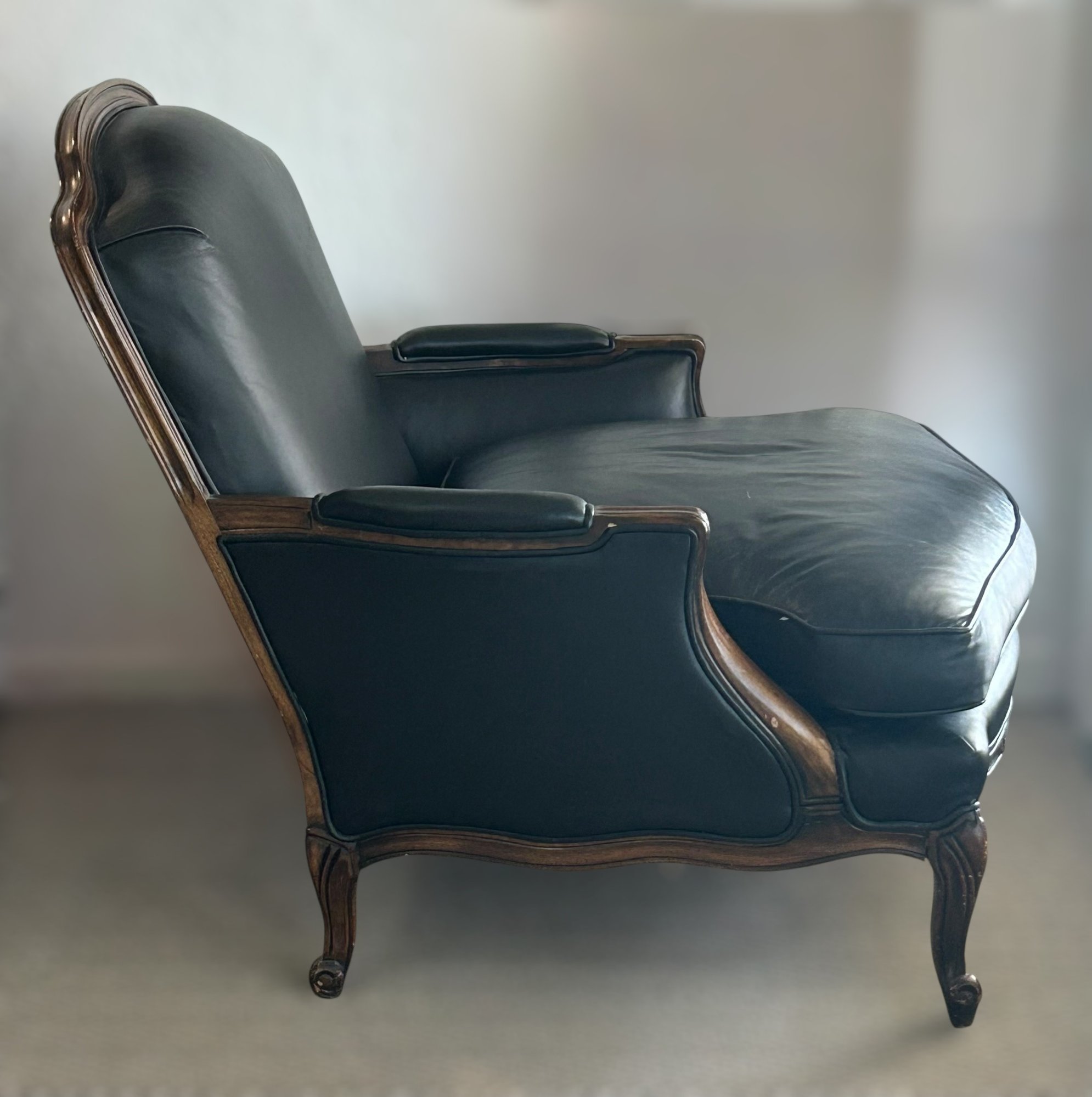 Vintage Sam Moore Black Leather Loius VX Style French Bergere Armchair ...
