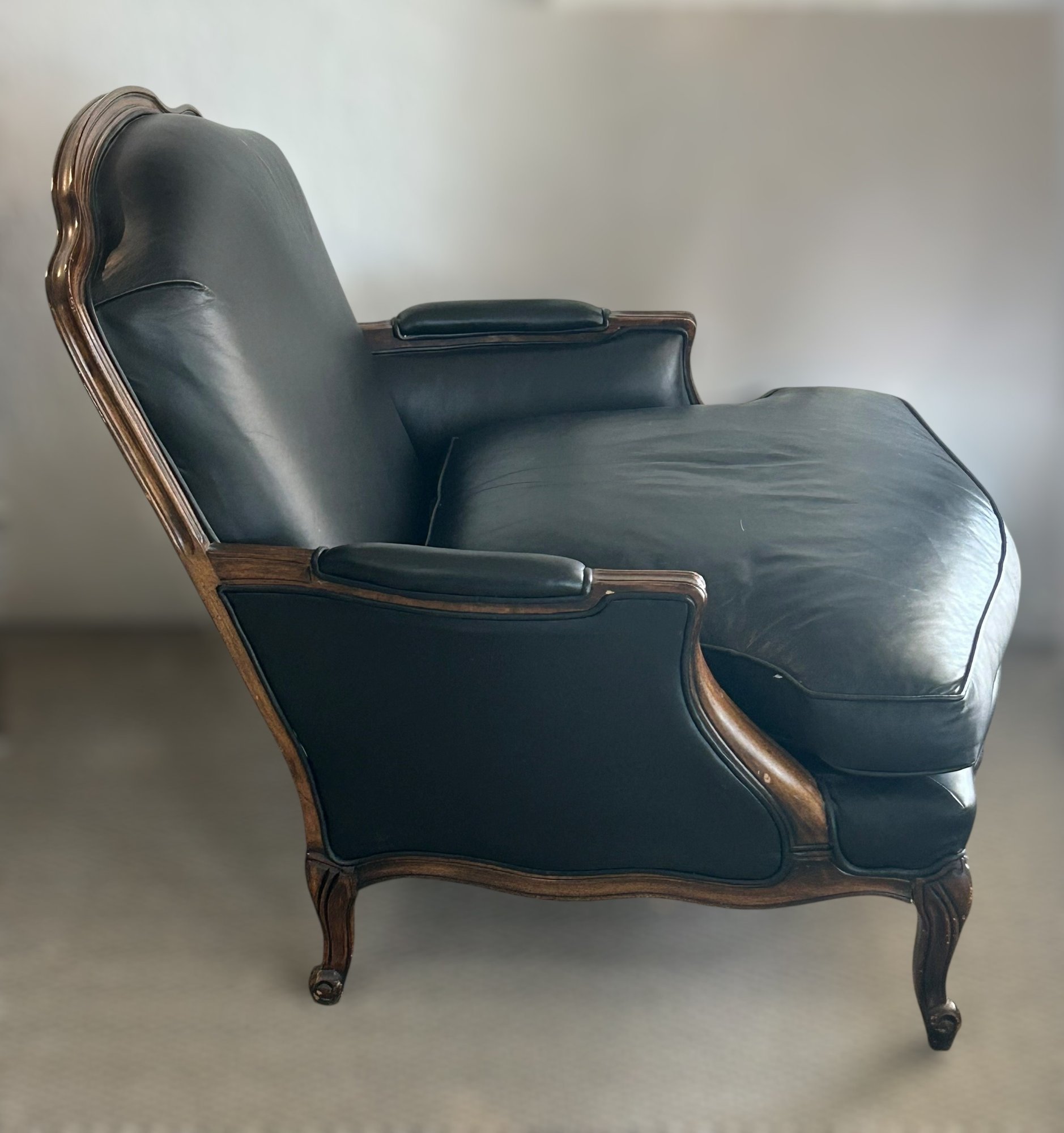 Vintage Sam Moore Black Leather Loius VX Style French Bergere Armchair ...