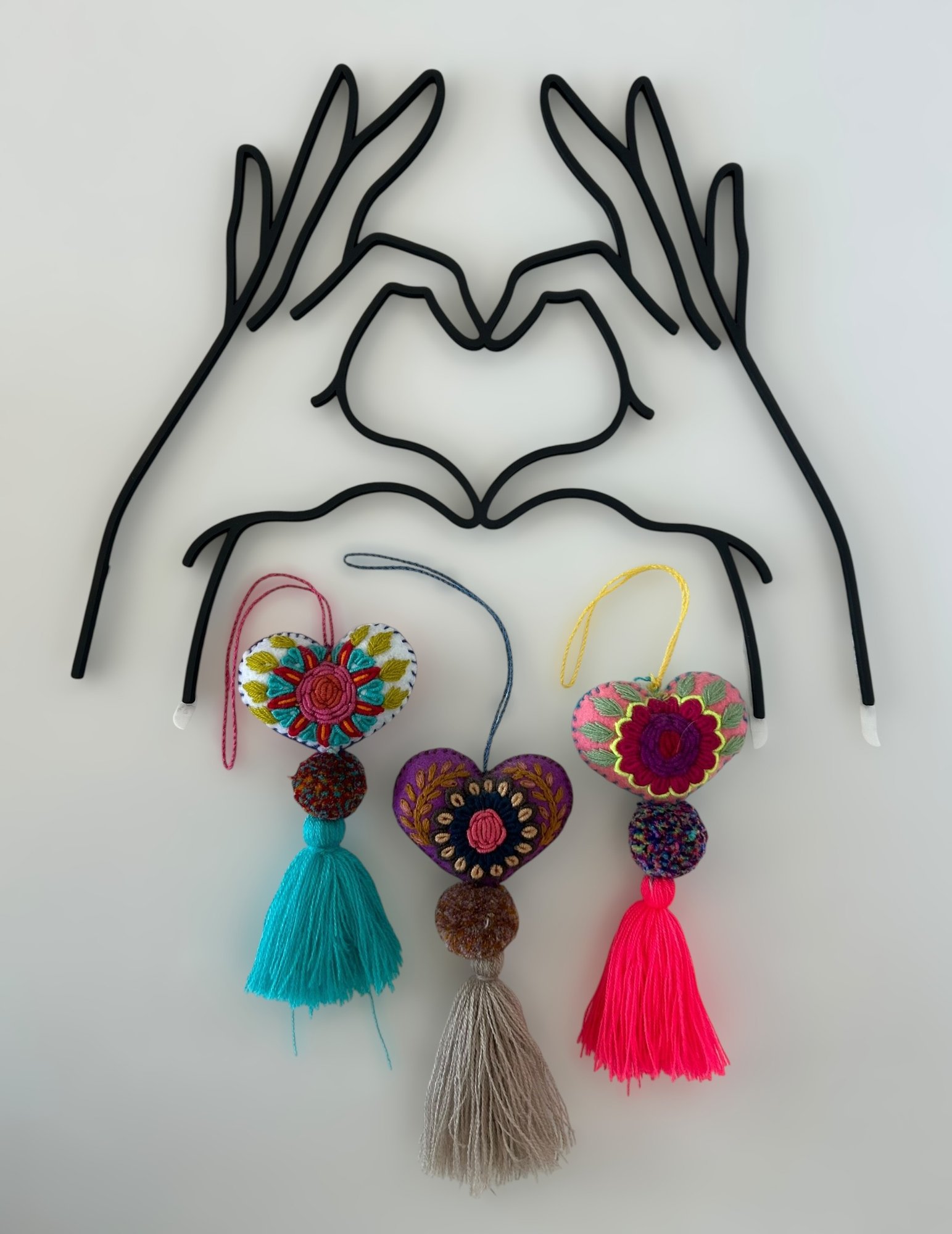 Black LOVE Hand Wall Decor Complete With Embroidered Fringe Heart ...