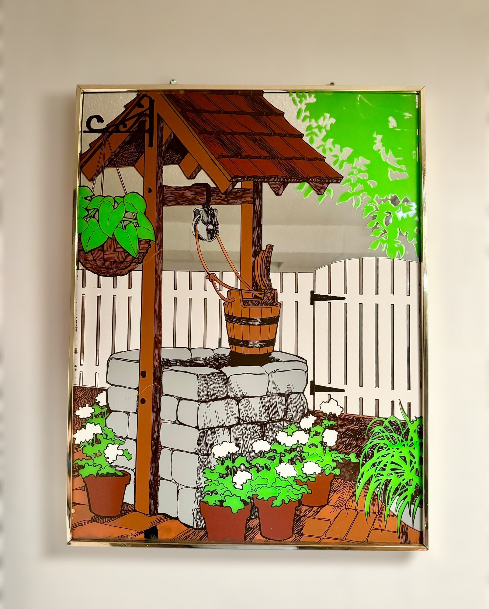 Beautiful French Country Water Well Painting On A Mirror #14429 ...