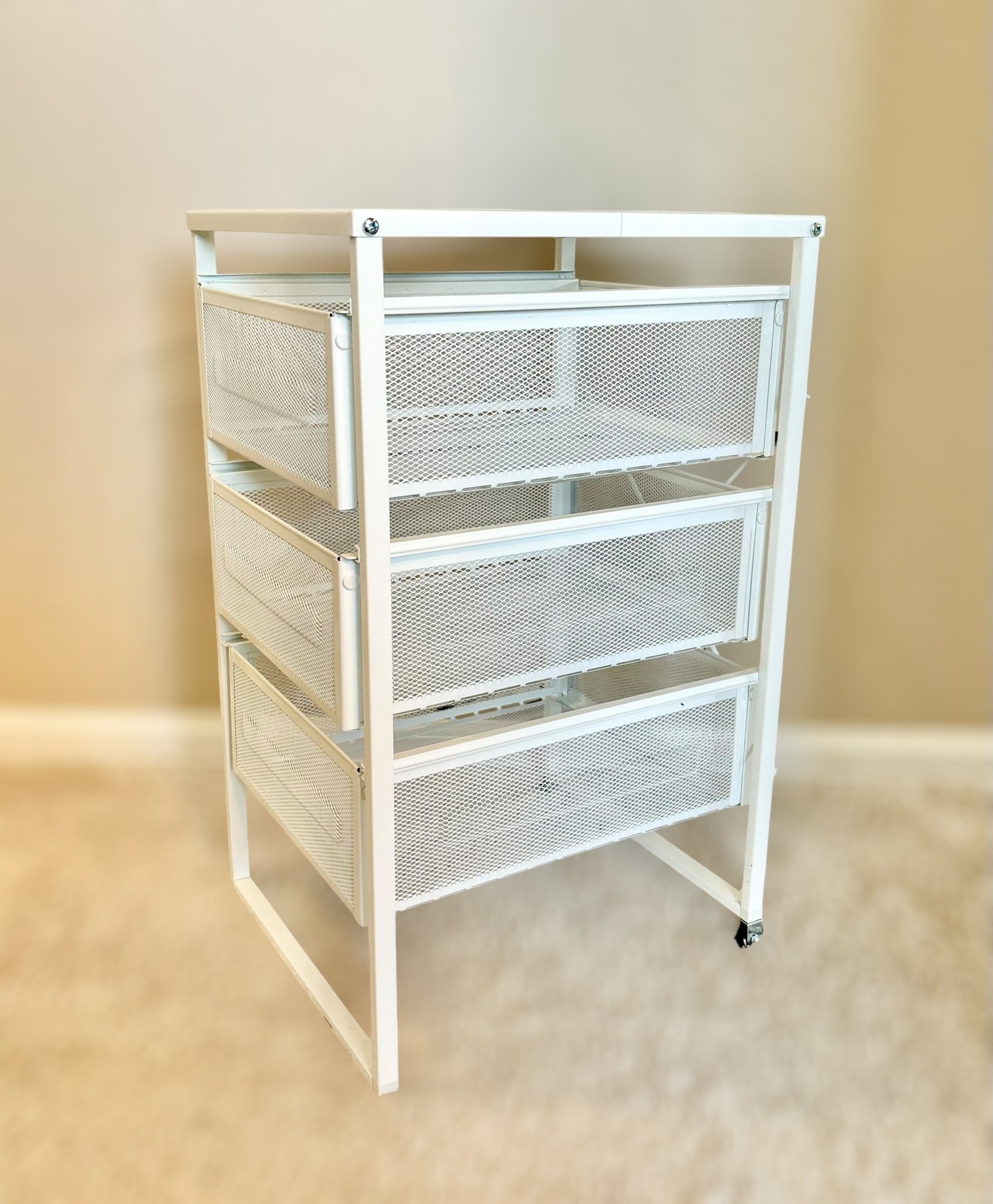 Small Rolling White Metal Mesh Wire Drawer Unit W/ 3 Drawers #15755 ...