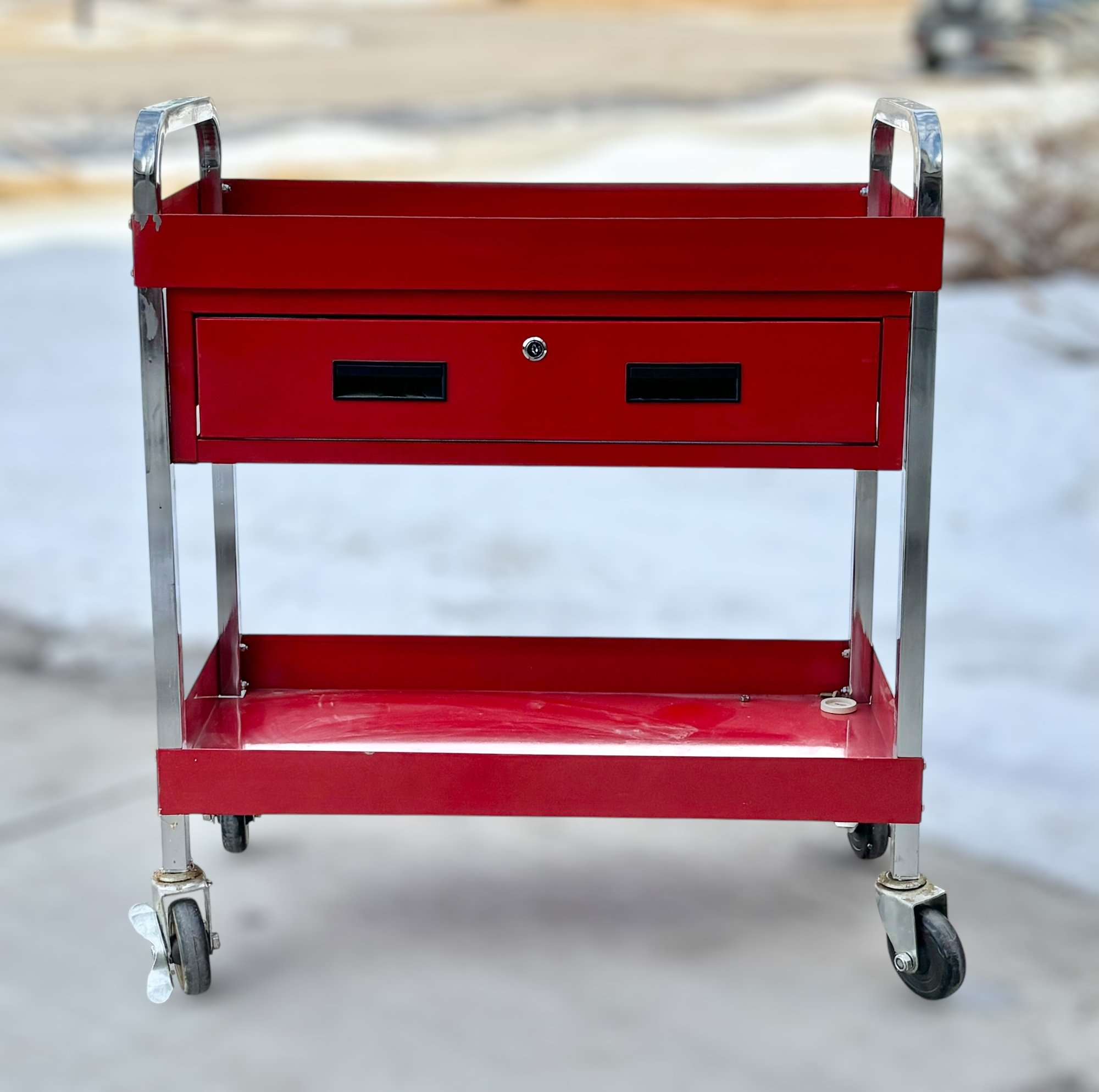 Red Multipurpose Service Cart W/ Locking Drawer (nO Keys Included ...