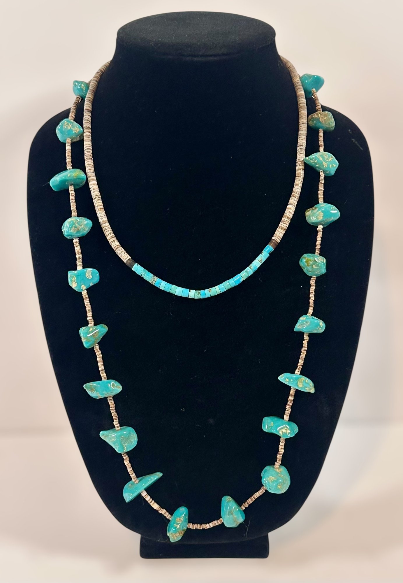 Vintage Native American Turquoise Nugget And Shell Heishi Bead Necklace ...