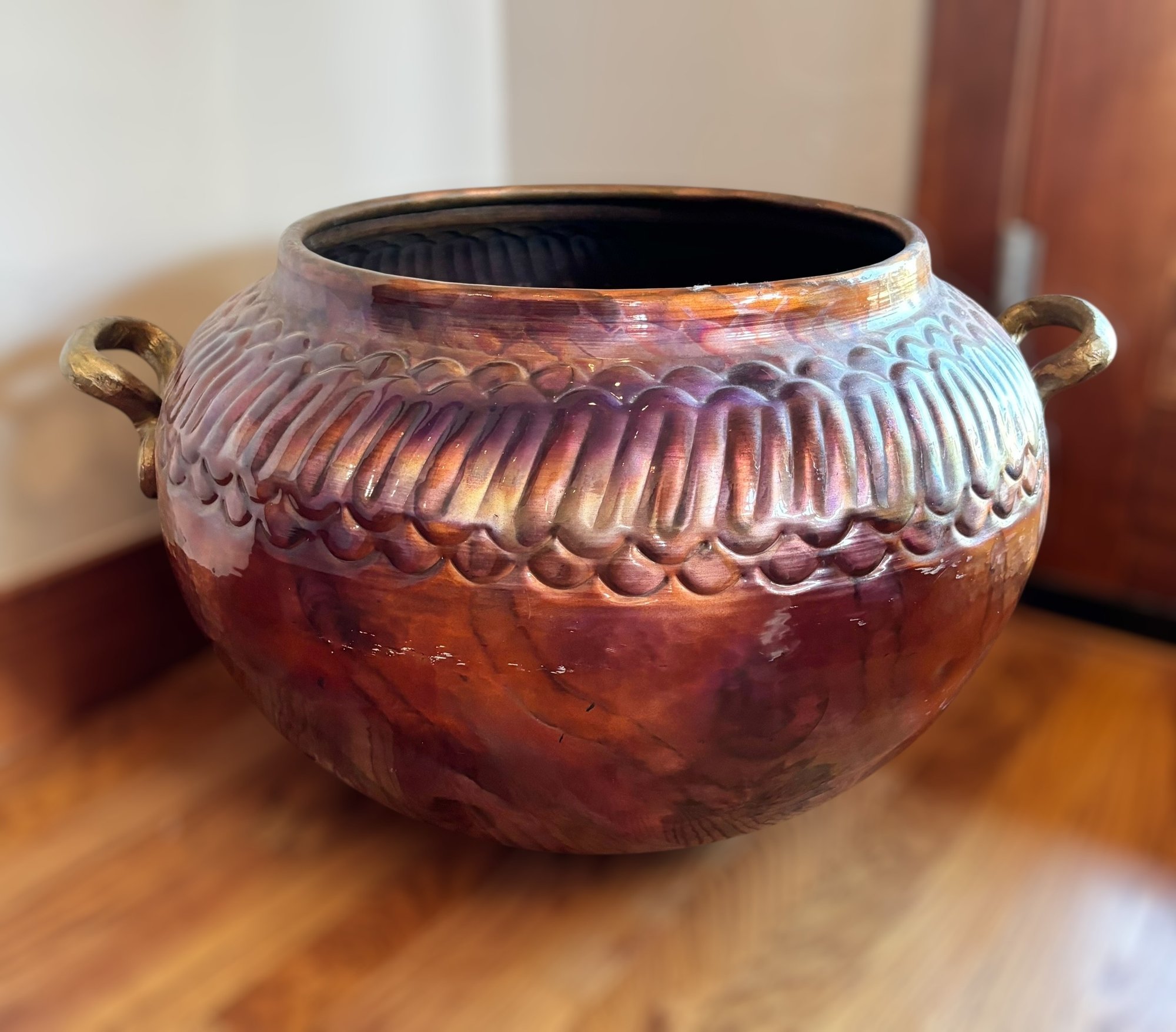 Magnificent Native American Huge Hammered Copper Cauldron W/ Handles ...